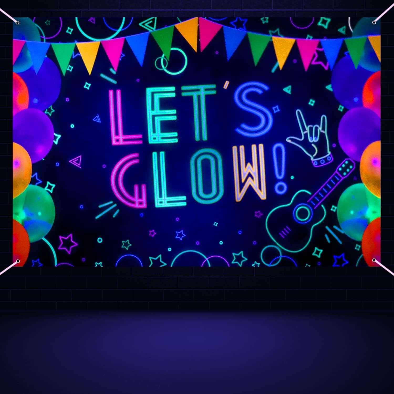Amazon.com: Let's Glow Door Banner Supplies Balloon Neon Glow Stage ...