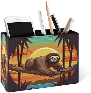 Amazon.com: Famame Funny Sloth Sunset Beach Pencil Holder for Desk ...