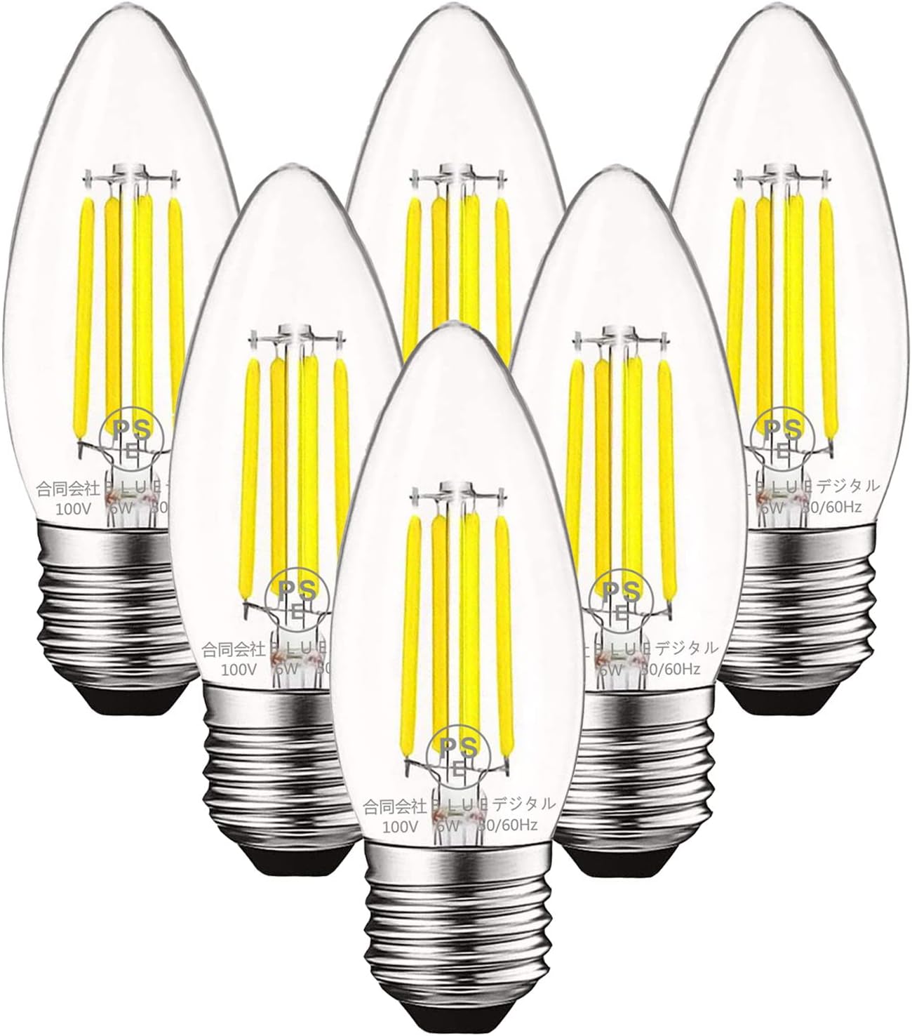 Amazon | ZYYRSS 6W シャンデリア電球 E26口金 60W形相当 720LM LED フィラメント電球 4000K 昼白色 蝋燭型 広配光タイプ クリア電球 省エネ PSE認証 ...