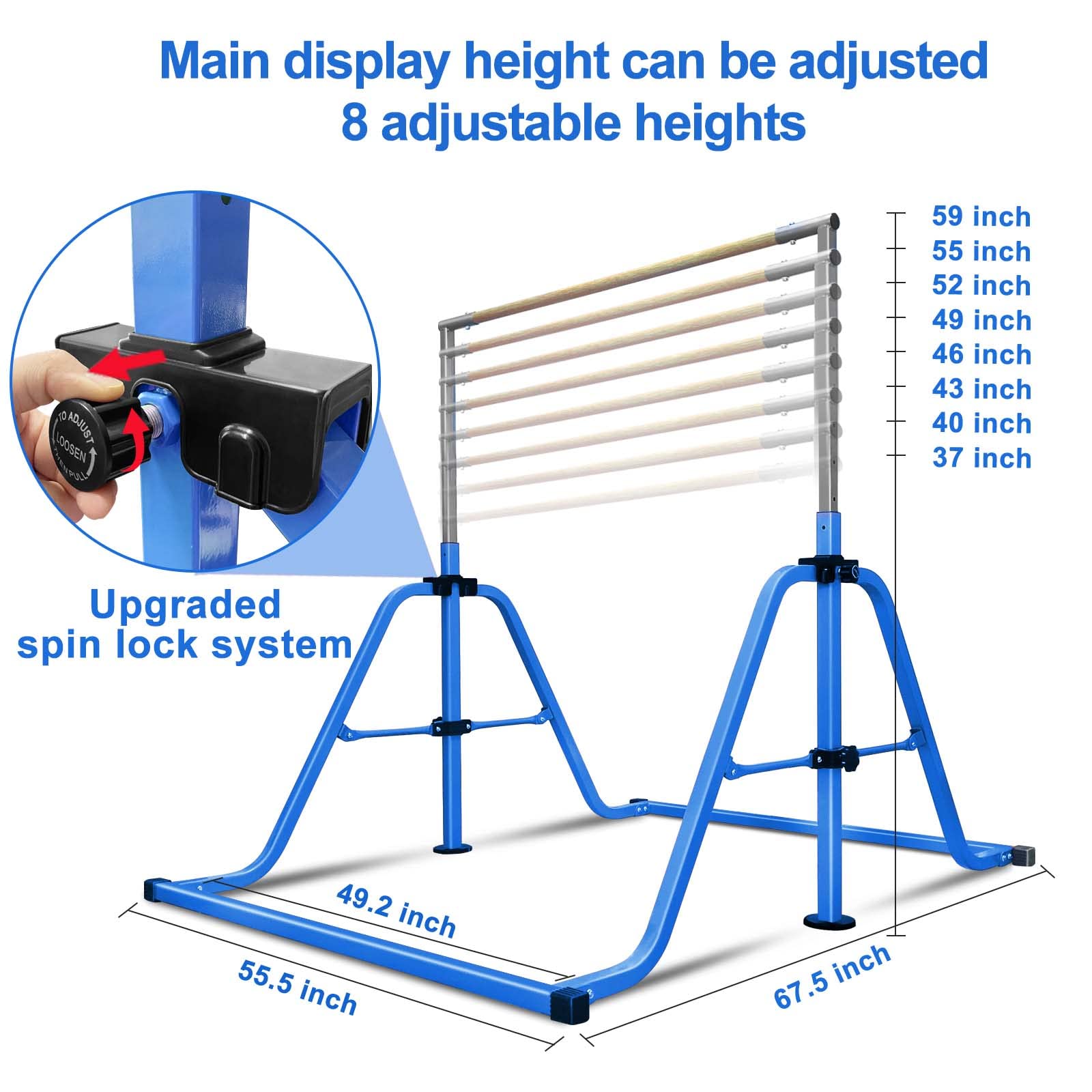RAVS Gymnastics Bar for Kids with Swing Set, 8 Heights Adjustable Easy ...