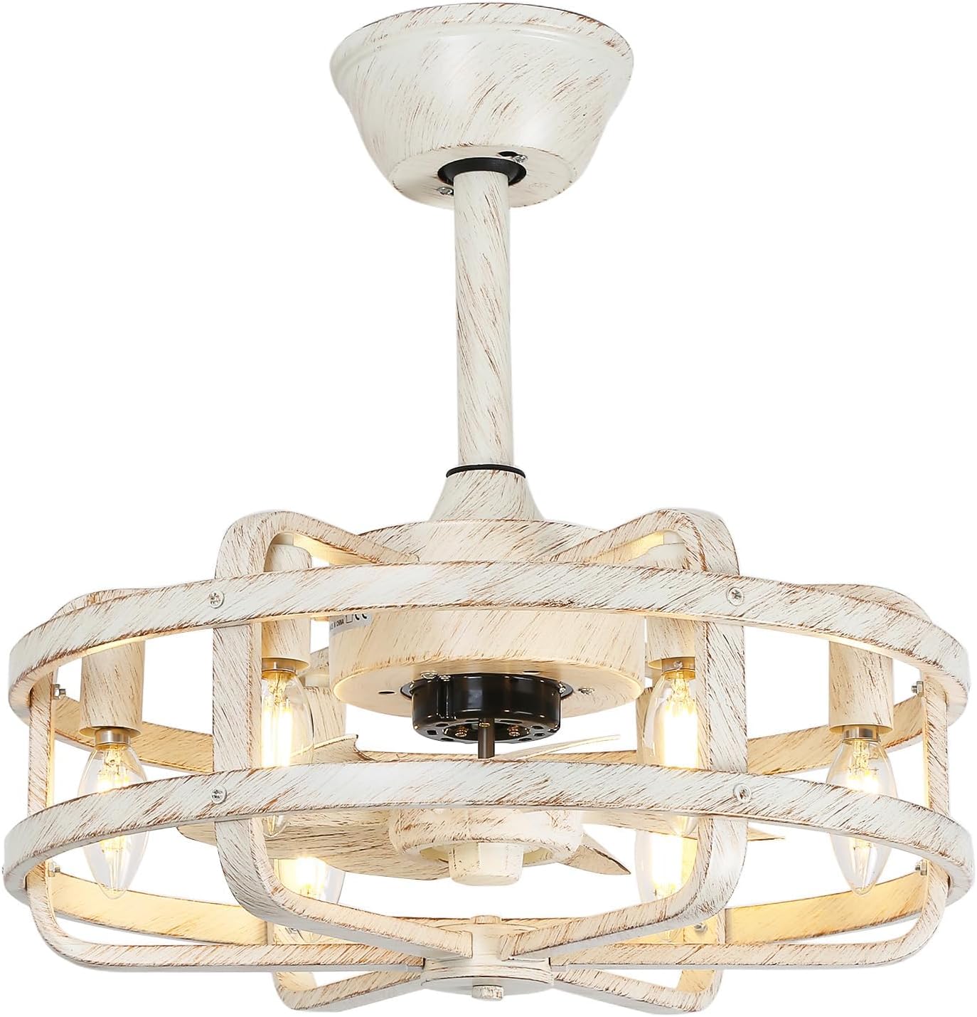 SMLERAY Retro White Caged Ceiling Fan with Lights,6 Speed Farmhouse ...