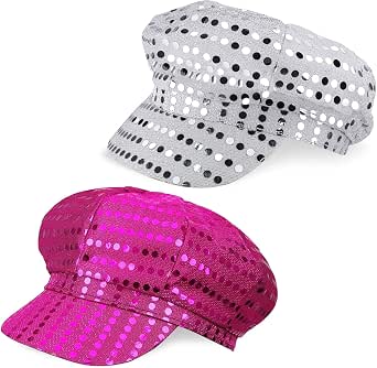 EUPSIIU 2 Pcs 70s Sequins Hat Abba Hat for Women Girls,Silver and Rose ...