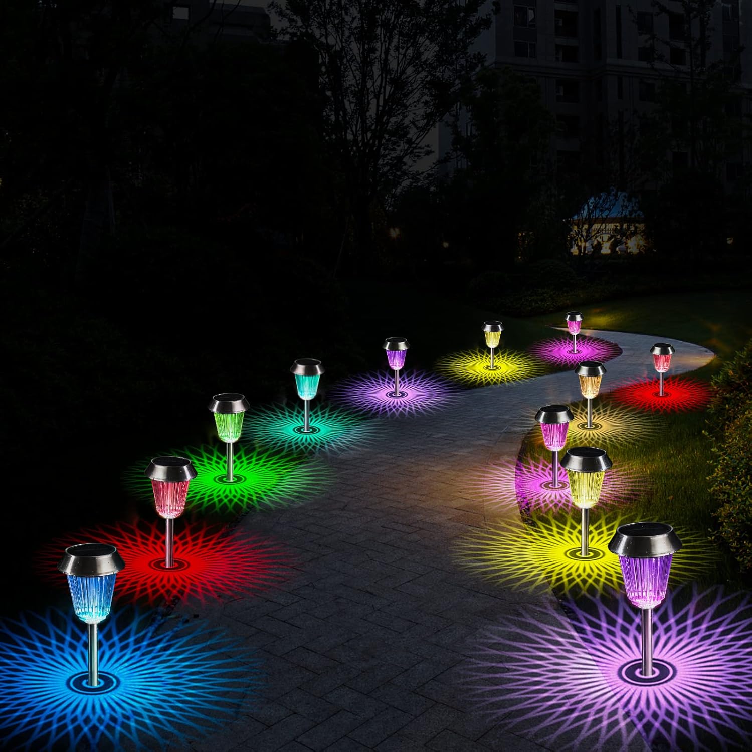 Highpro Color Changing Solar Pathway Lights Outdoor Waterproof - 12 ...