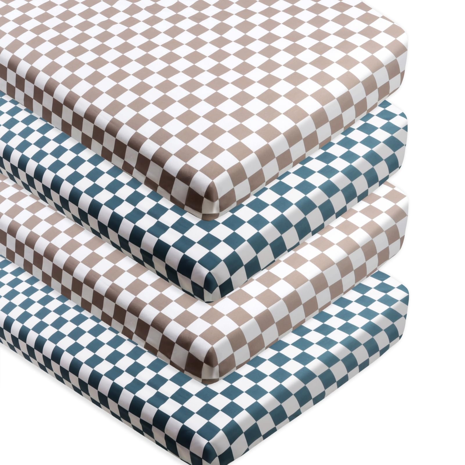 Amazon.com: 4 Pack Checkered Crib Sheets Neutral Breathable Fitted Baby ...