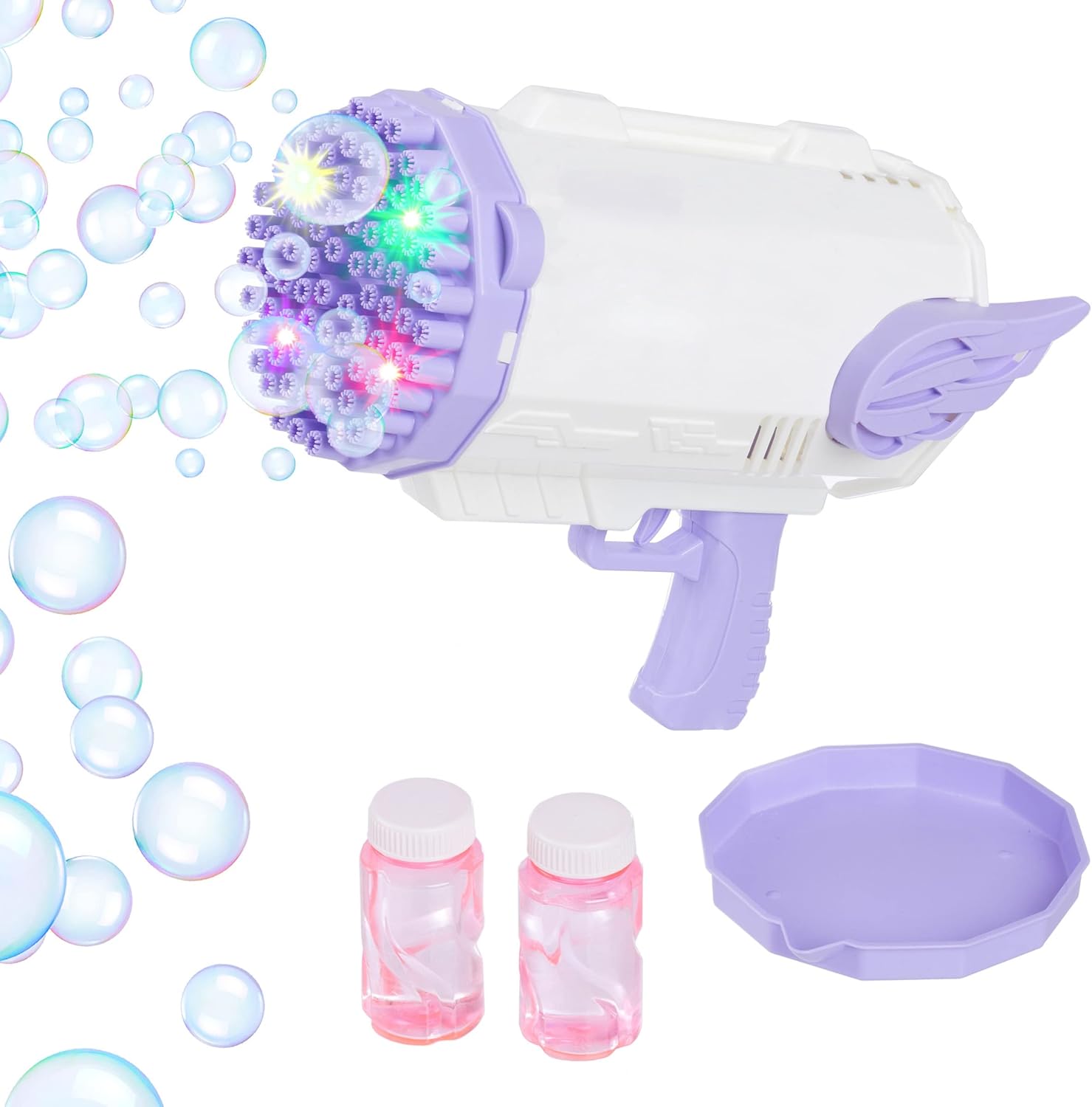 Amazon.com: Bubble Gun Machine with Colorful LED Lights and 80 Holes ...