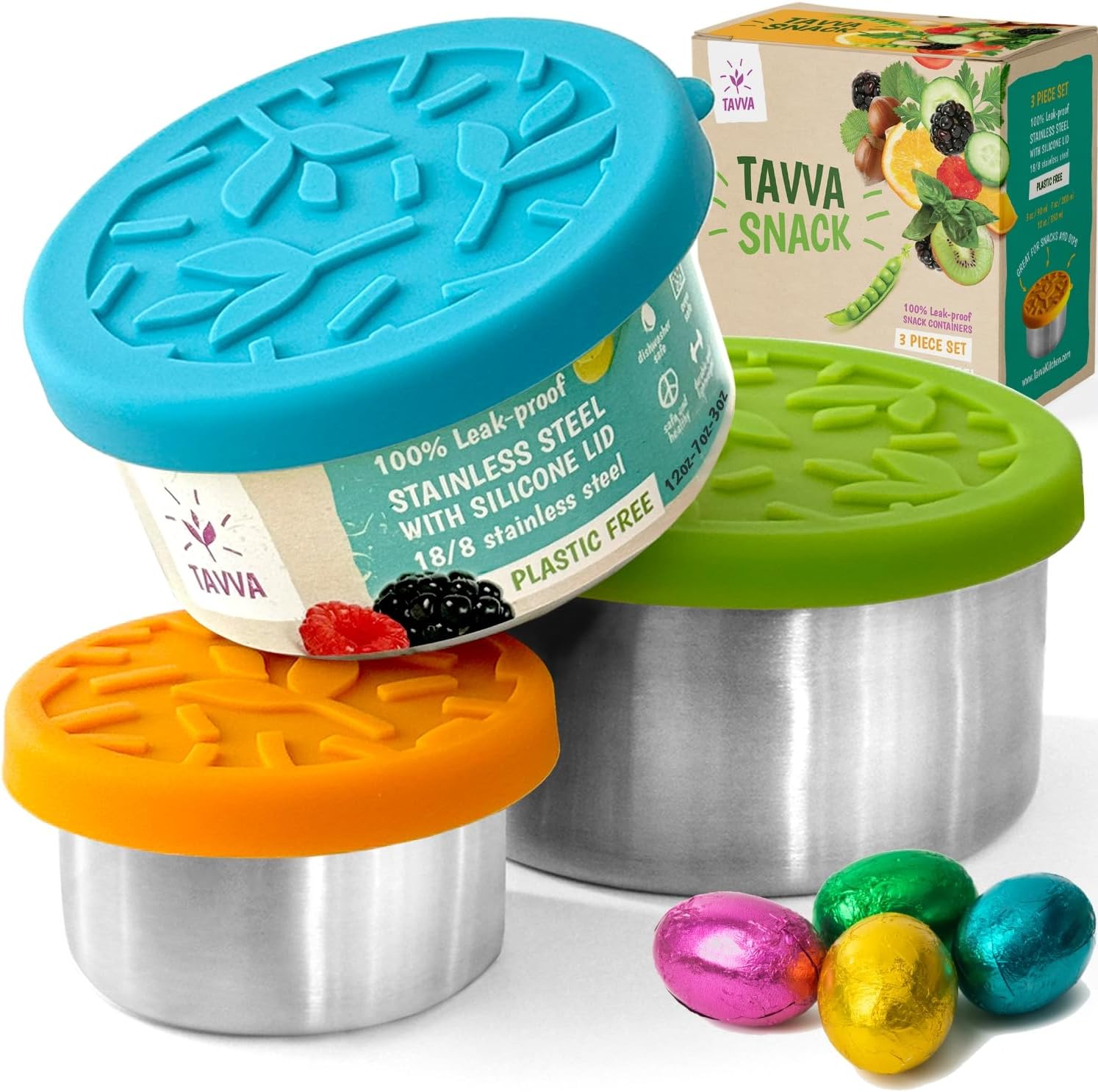 TAVVA Stainless Steel Snack Containers for Kids - Plastic Free Leak ...