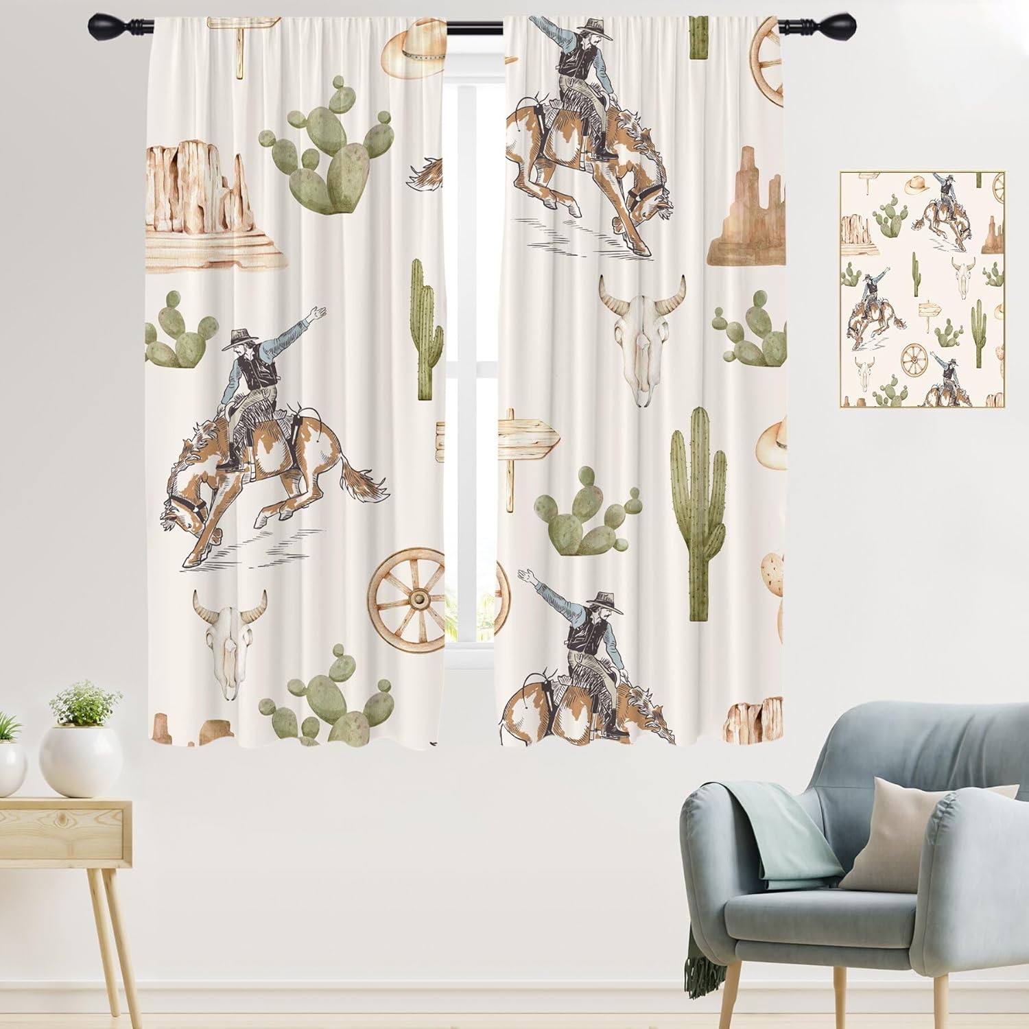 Amazon.com: Western Cowboy Curtains Riding Horse Cactus Desert Aztec ...