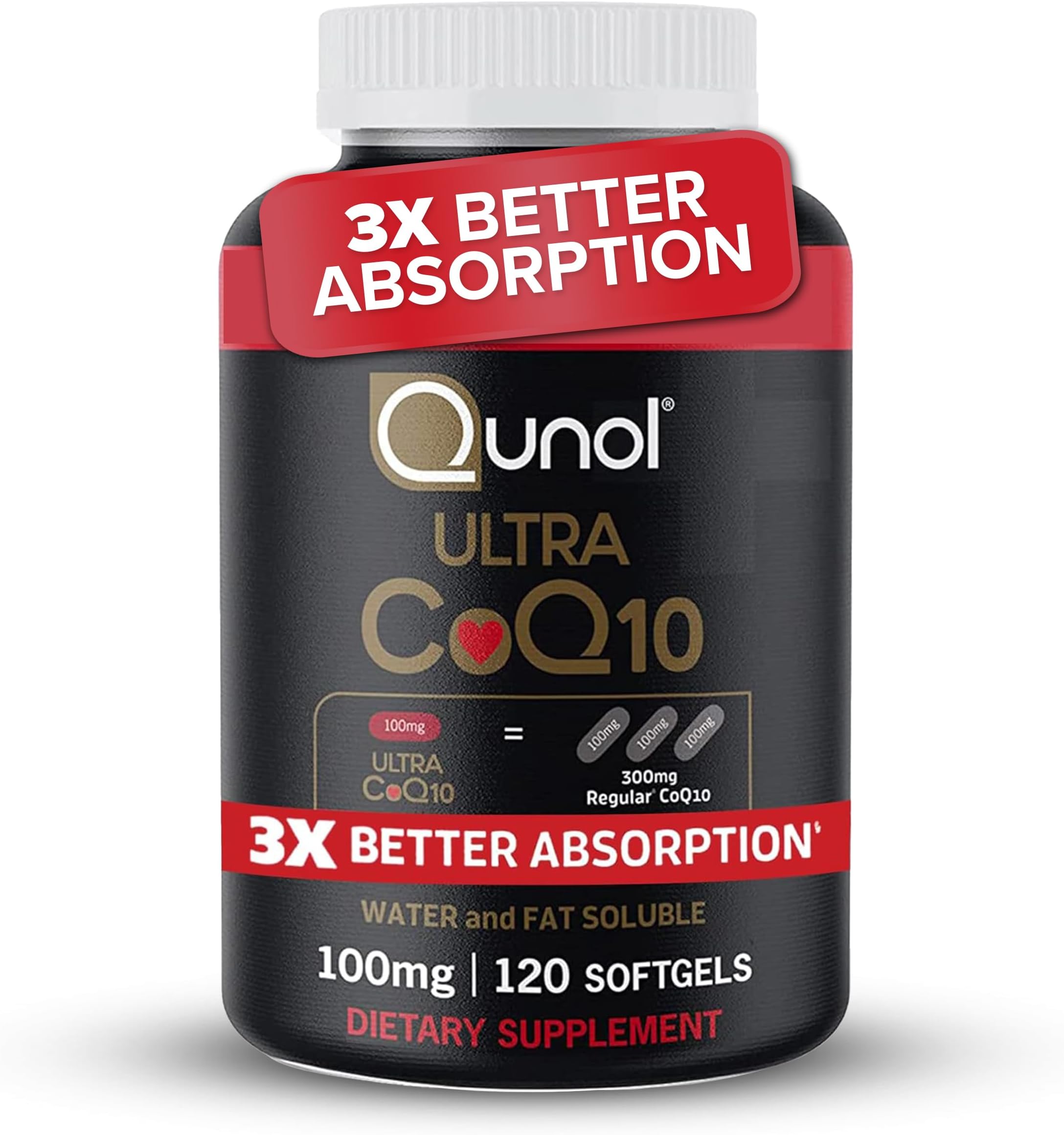 Amazon.com: Qunol CoQ10 100mg Softgels, Ultra CoQ10 100mg, 3x Better ...
