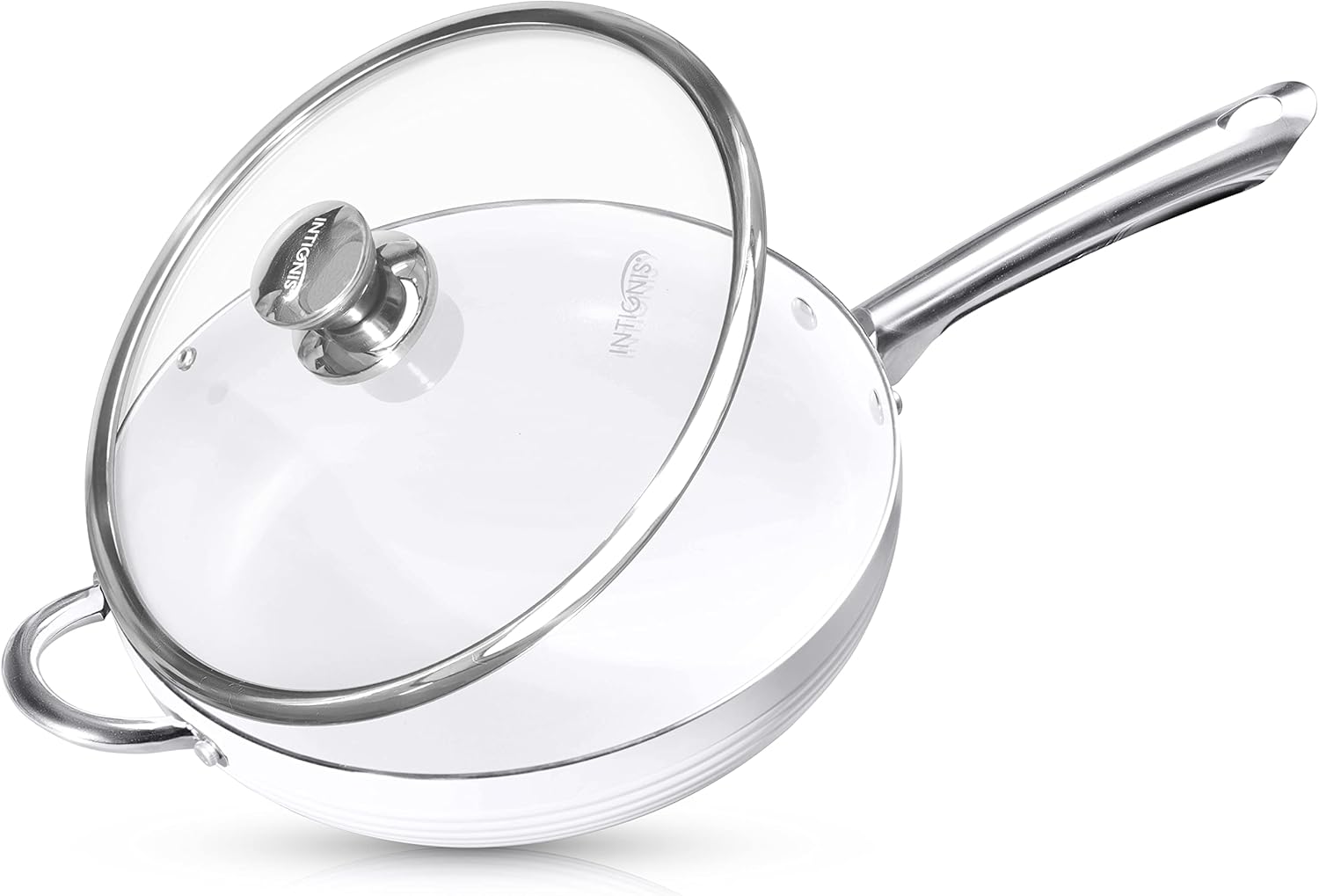 INTIGNIS Frying Pan with Lid Non Stick Deep Sauté Pan, Stainless Steel ...