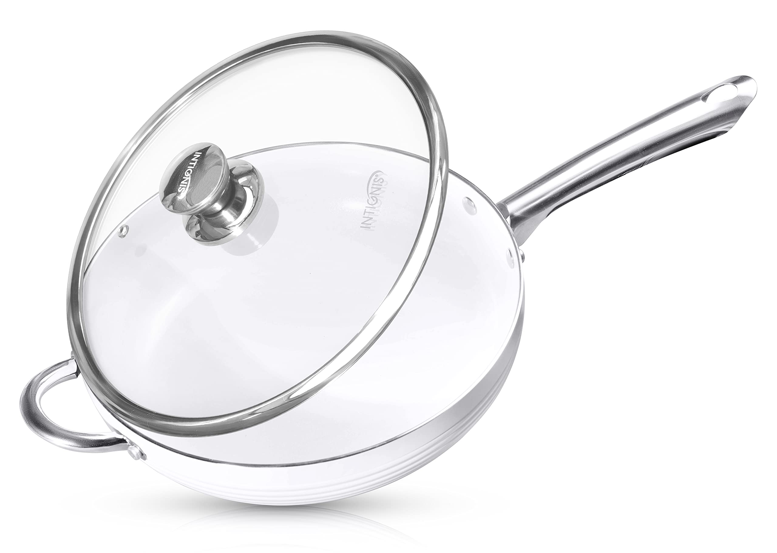 INTIGNIS Frying Pan with Lid Non Stick Deep Sauté Pan, Stainless Steel ...