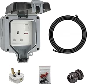 Outdoor Plug Socket with 5M Extension Cable IP66 Single 1 Gang ...