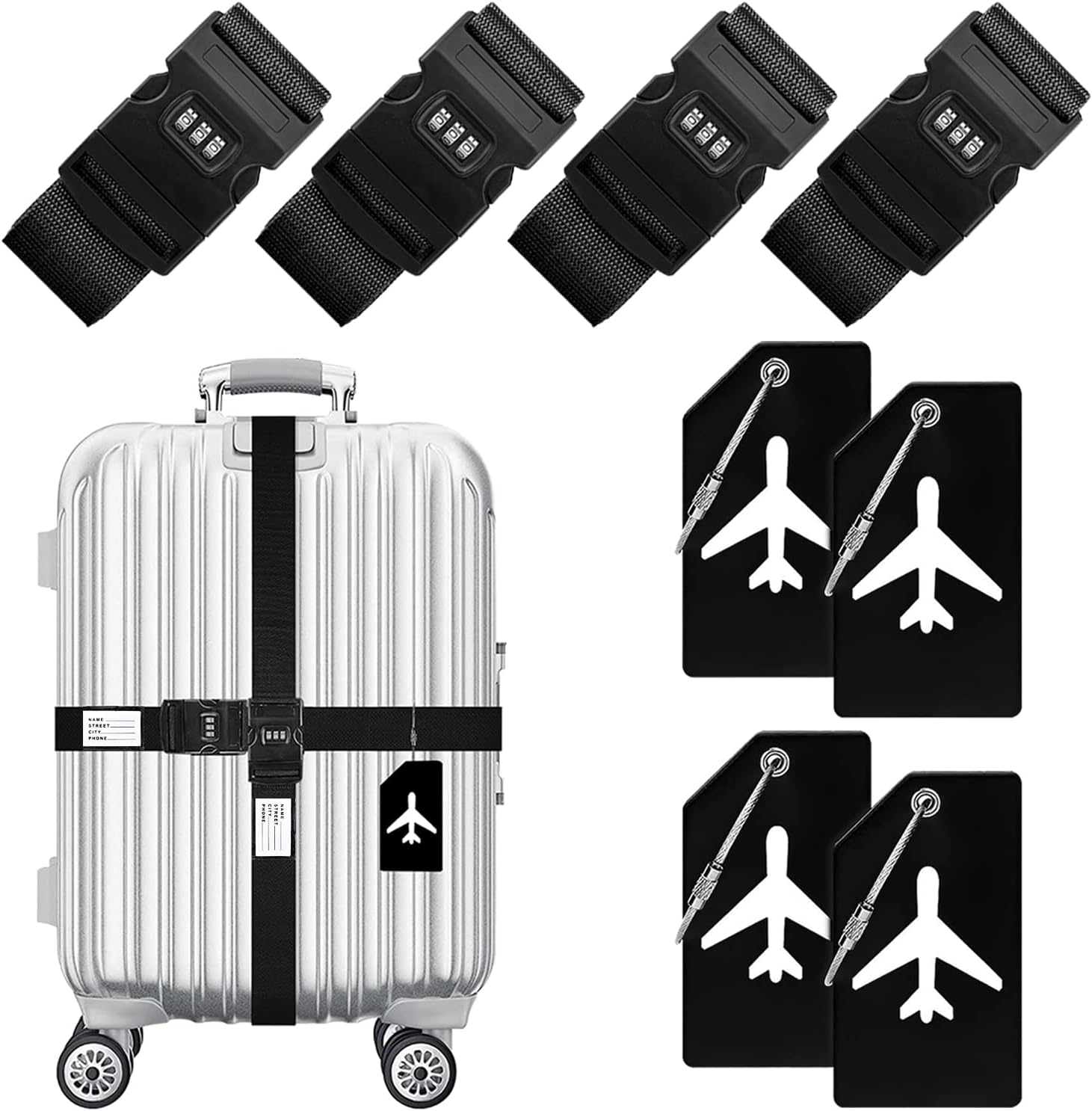 Yoawllty 4 Pack Luggage Straps, Lock Buckle Packing Straps Adjustable ...