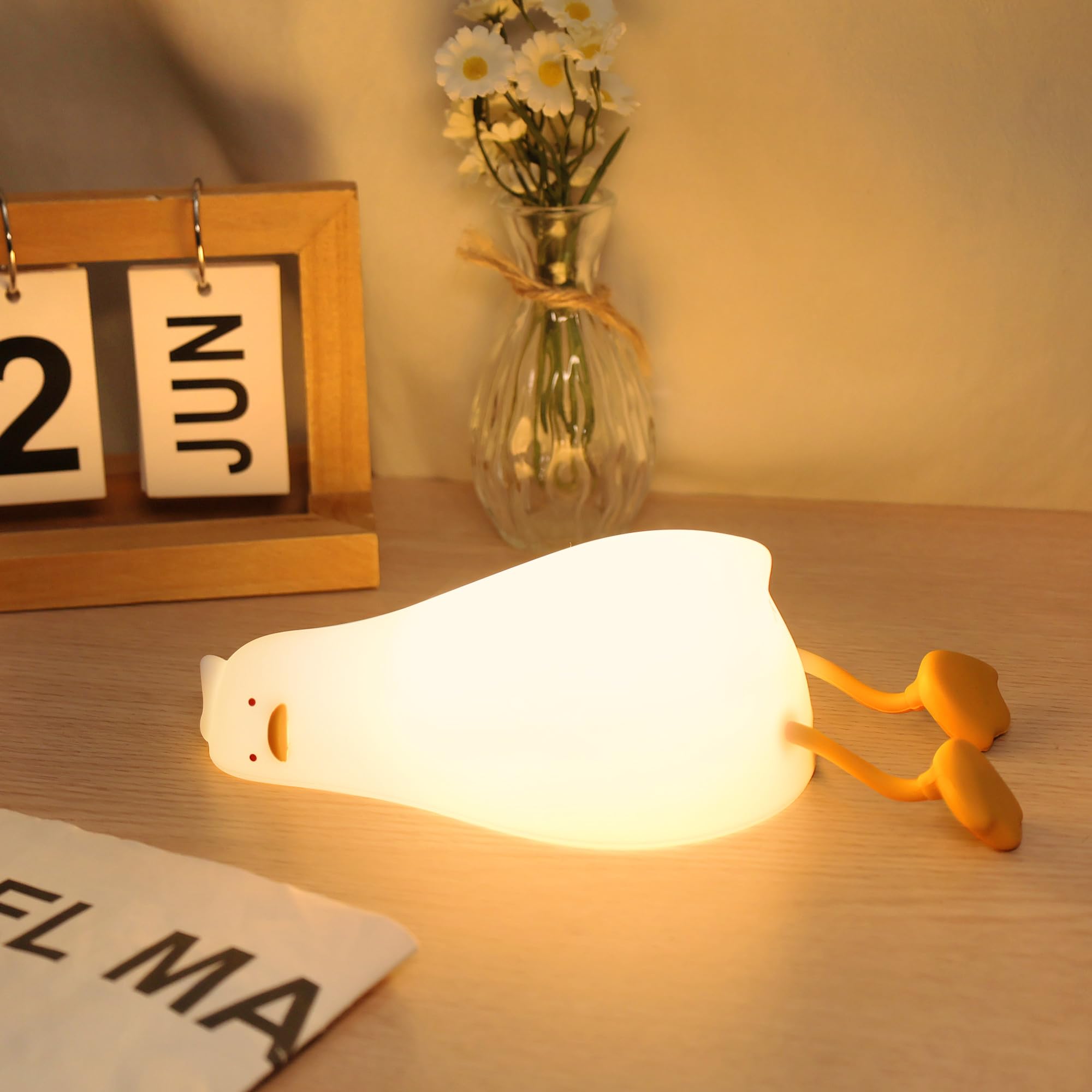 Okayera Lying Duck Night Light, Soft Silicone Nursery Animal Lay Flat ...