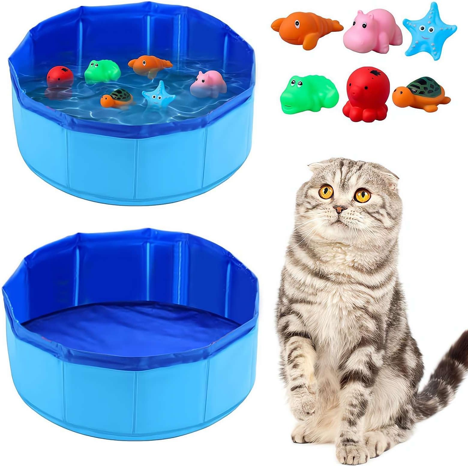 Cat Pool Toy with Fish Water Cat Toys, Foldable Cat Pool with 6 Toys ...
