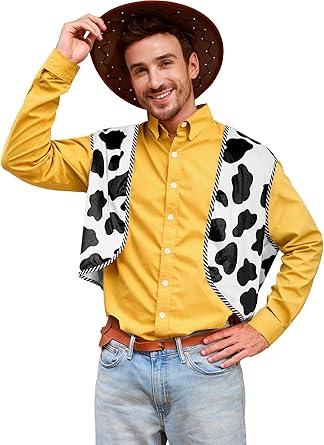Amazon.com: Arvilhill Mens Cow Print Vest Open Front Sleeveless Sheriff ...