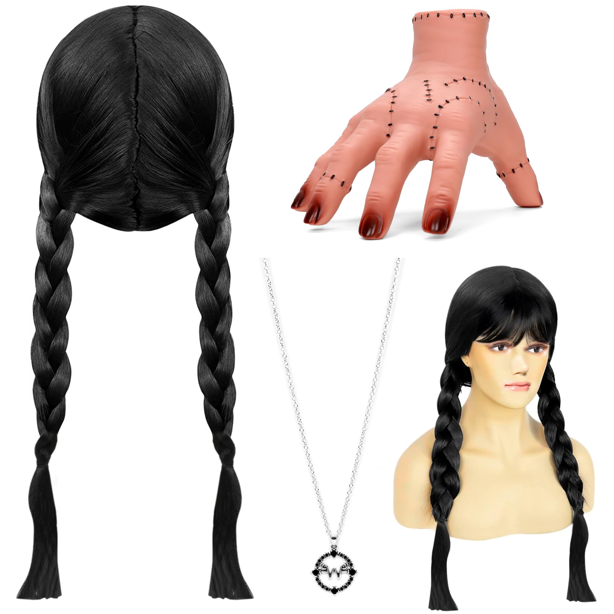 Amazon.com: Bairuly Wigs with Thing Necklace Fake Hand and Headband ...