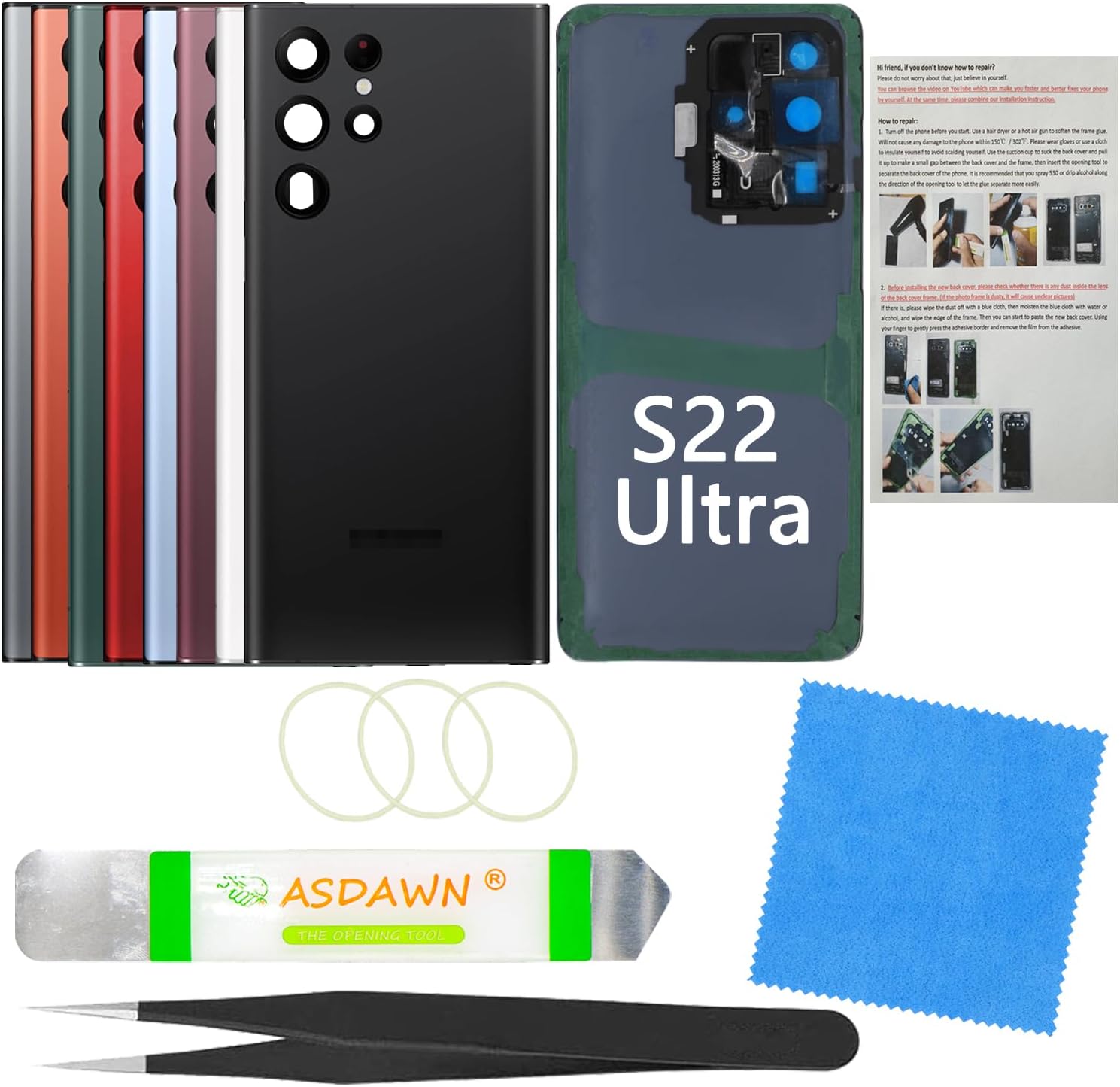 Amazon.com: Galaxy S22 Ultra Back Cover Glass Replacement with Pre ...