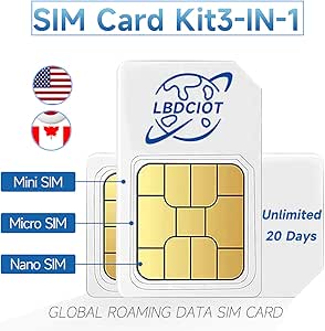 LBDCIOT AT&T USA and Canada 20 Days Unlimited Data Travel SIM Card, 4G ...