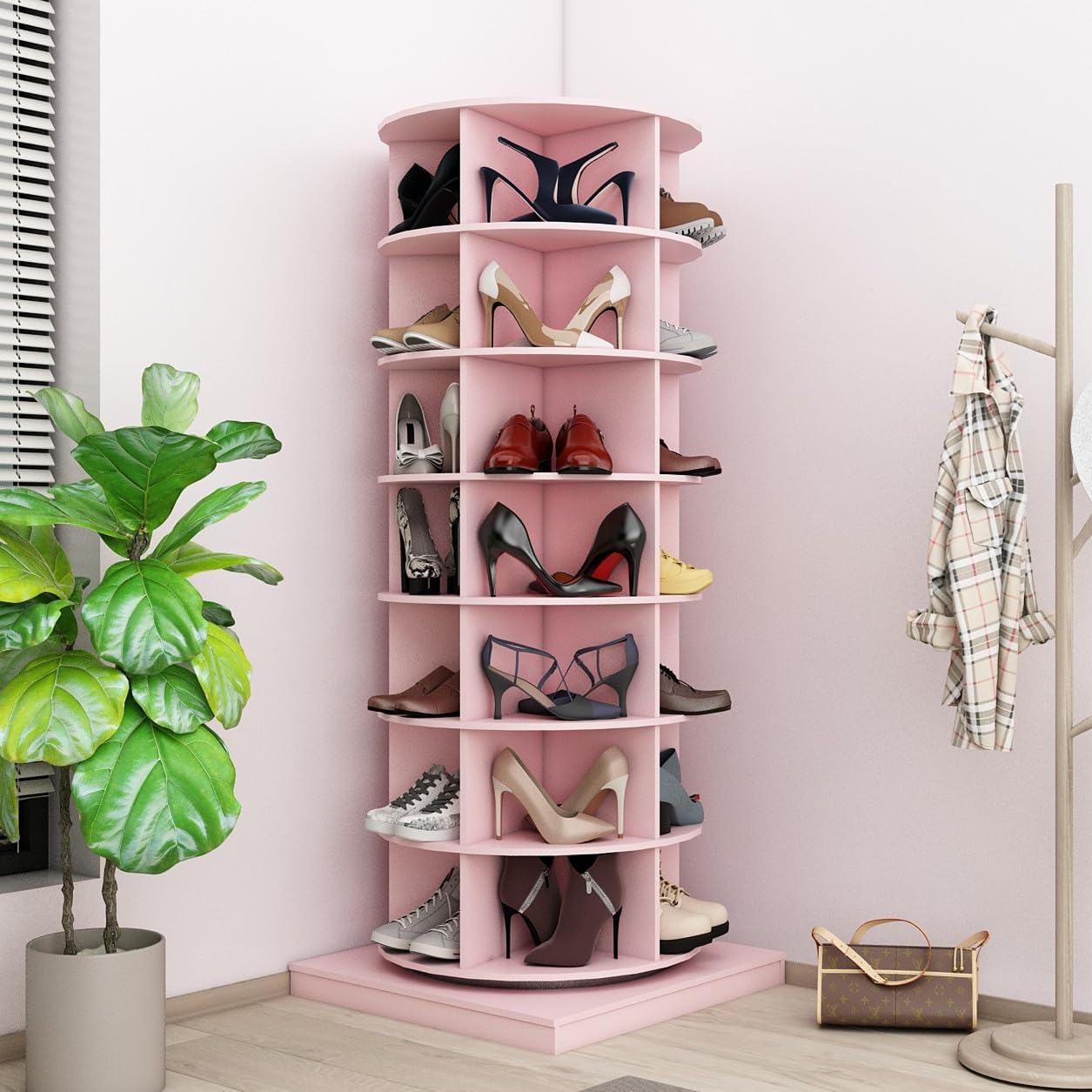 Amazon.com: SSLine Modern Pink Rotating Shoe Rack Free-Standing 7-Tier ...