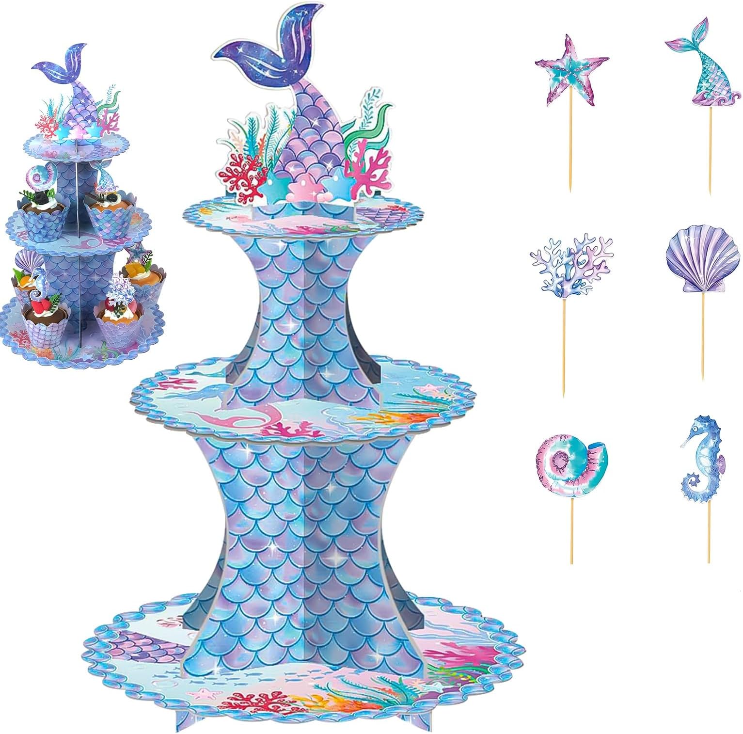 Amazon.com: Mermaid Birthday Decorations 3 Tier Cupcake Stand Party ...