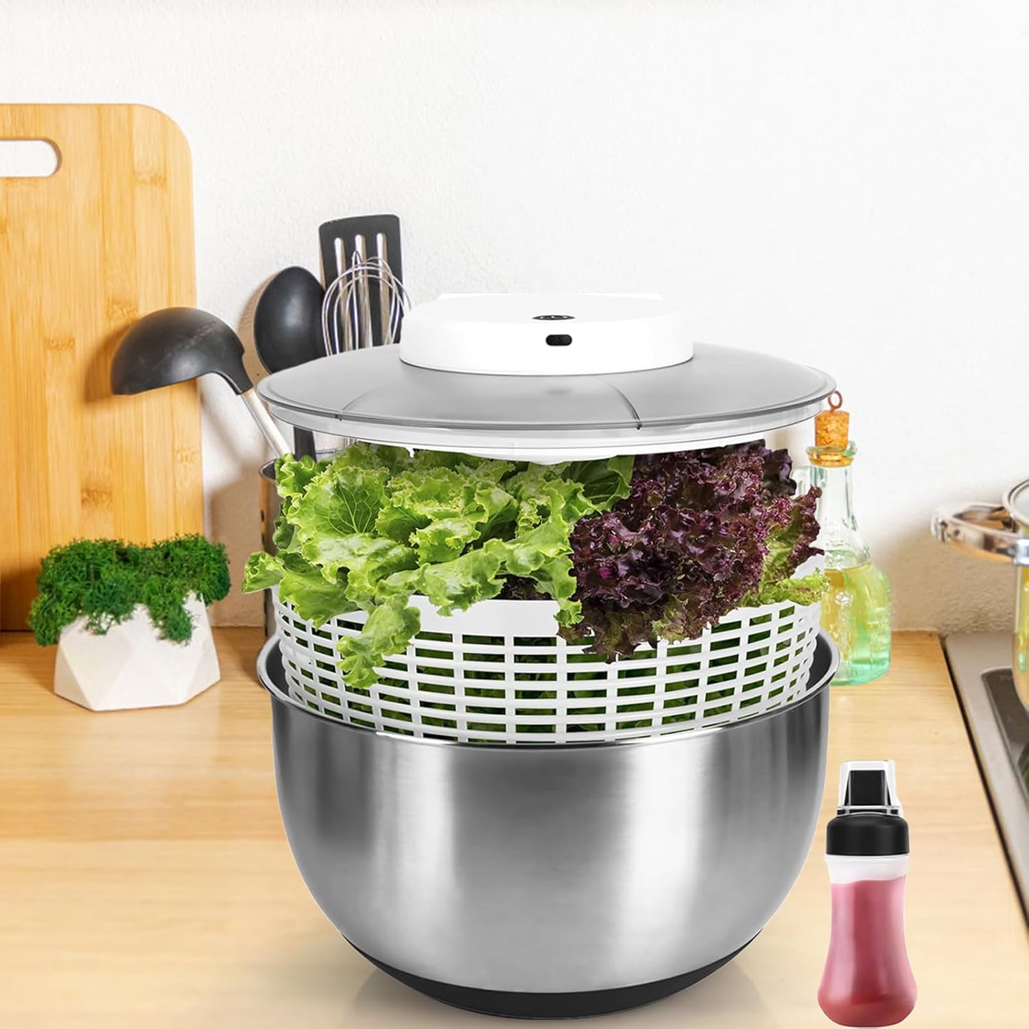 Amazon.com: Mlijzard 5 Qaurt Stainless Steel Salad Spinner Large ...