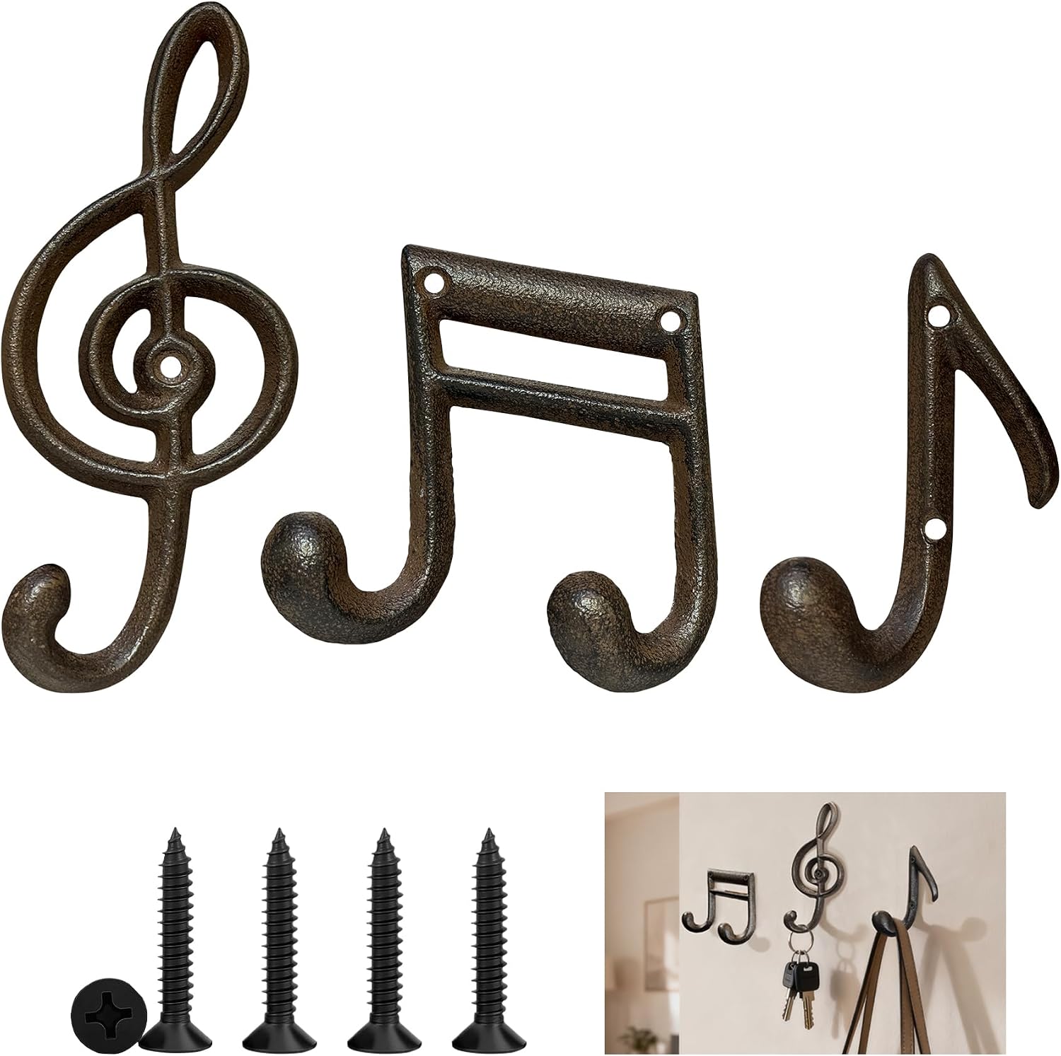 Amazon.com: Decorative Musical Note Wall Hooks Vintage Cast Iron Hook ...