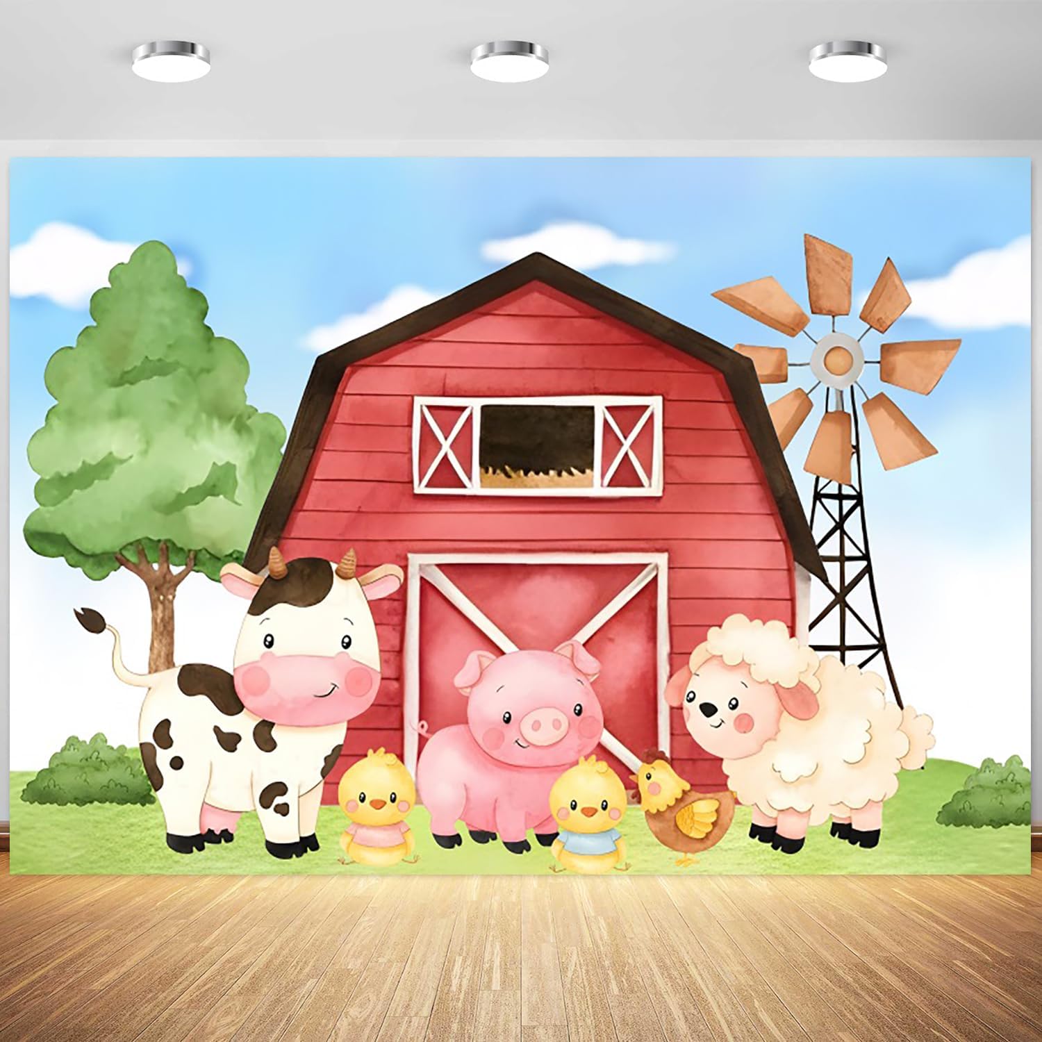 Amazon.com : 7x5ft Farm Backdrop Cartoon Farm Animals Red Barn ...