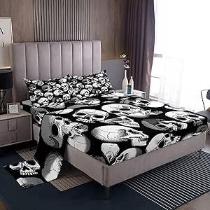 Amazon.com: spefrowx Death Skull Bed Sheets Set White Grey Black Ombre ...