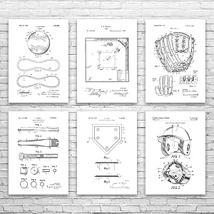 Amazon.com: Baseball Patent Posters Set of 6 (8x10), Baseball Art ...