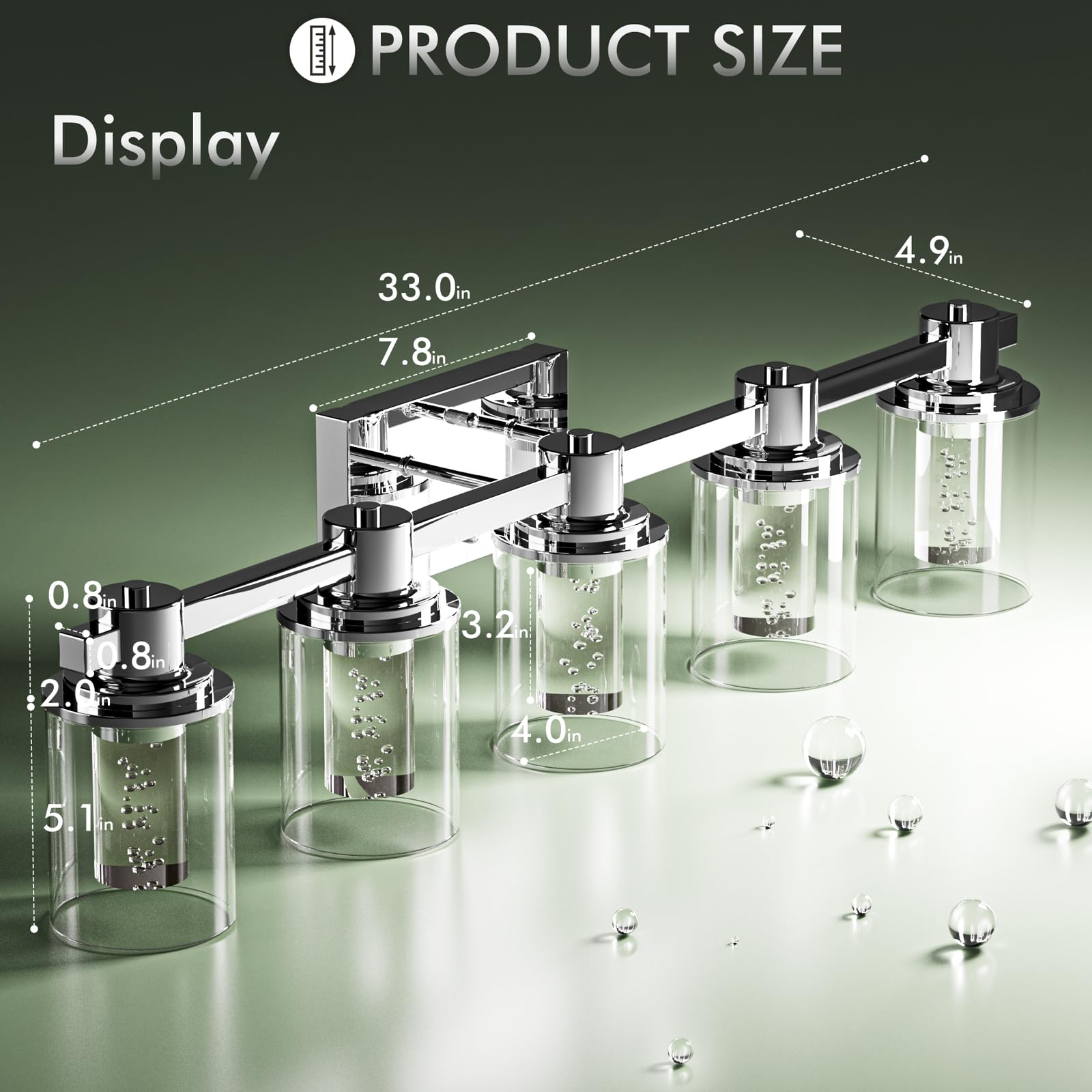 Quntis Chrome Bathroom Vanity Light Fixture, 5 Color Changing LED ...