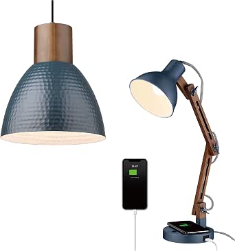 ELYONA Modern Pendant Light & Desk Lamp with Wireless Charger, USB ...
