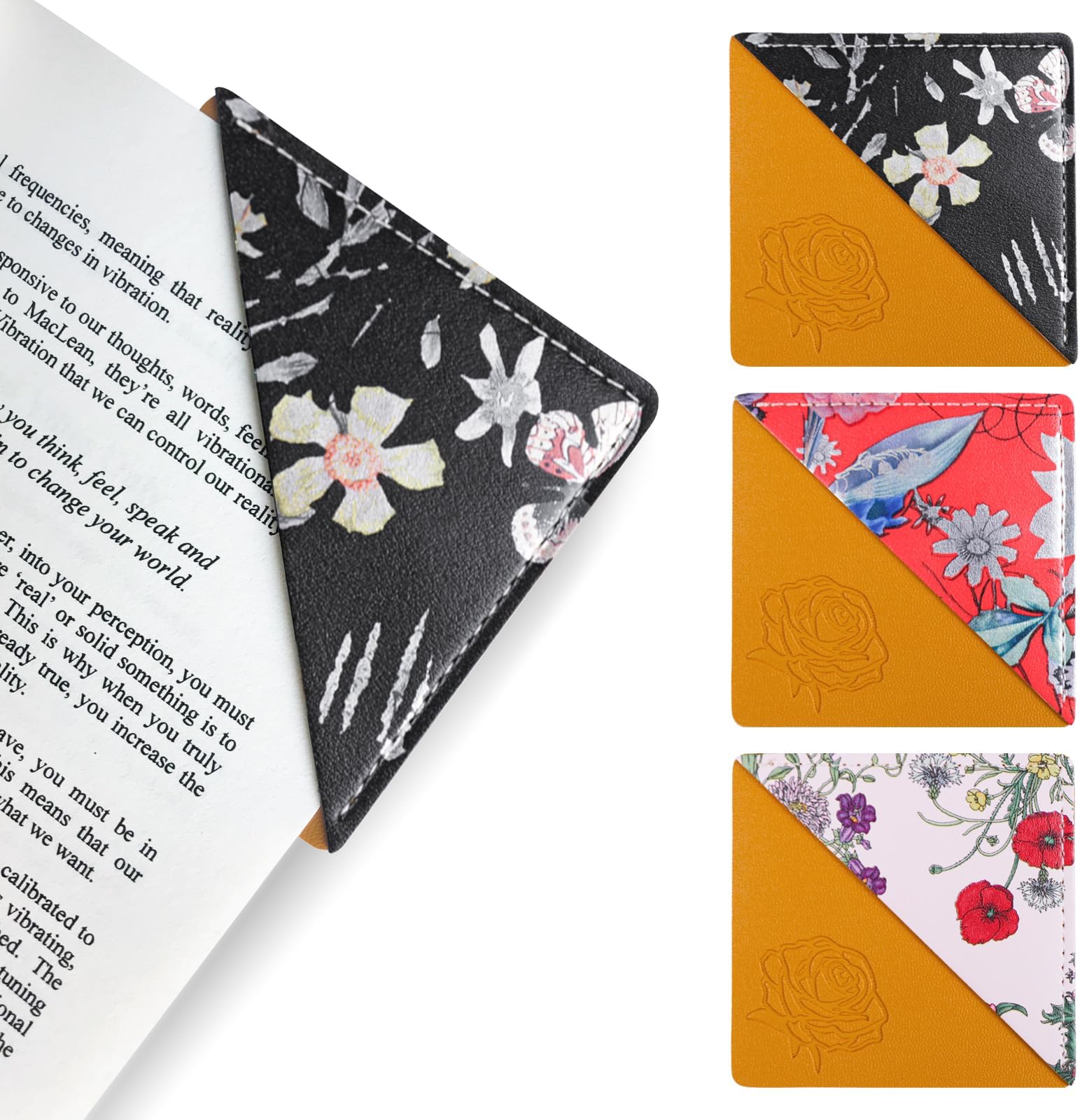 Amazon.com: Leather Square Bookmarks - 3 Pieces Retro Flower Print Book ...