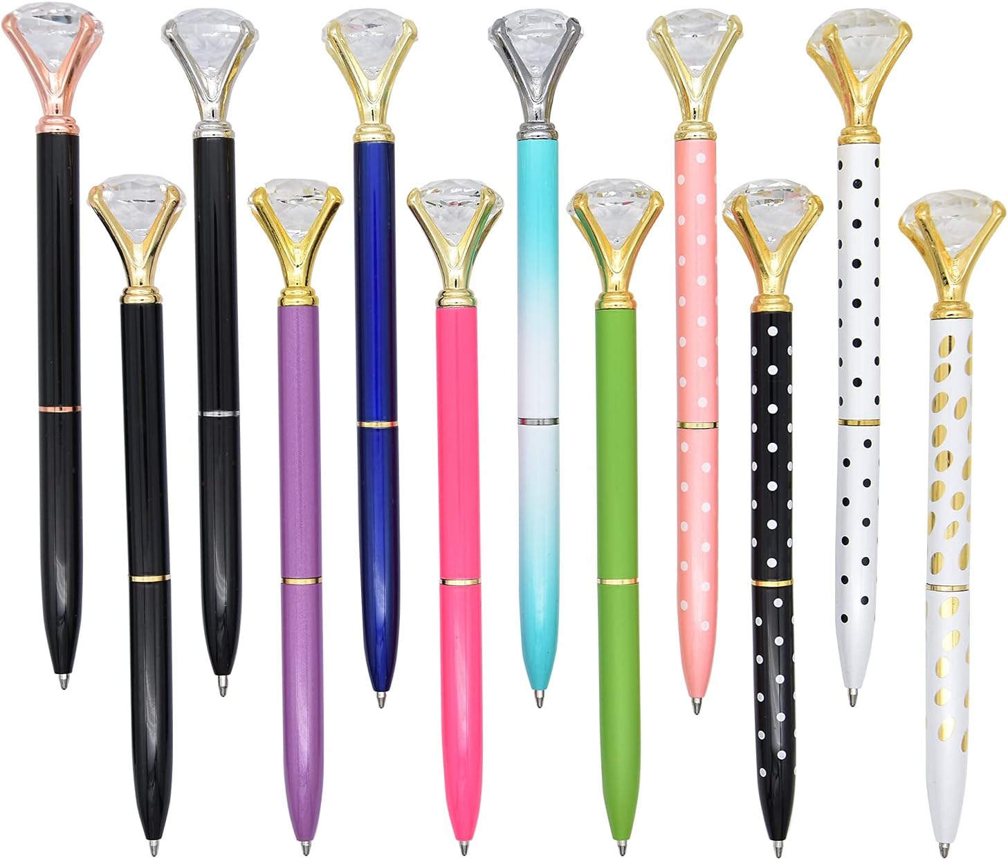 Gullor 12 Pieces Large Crystal Diamond Pens Bling Metal Ballpoint Pens ...
