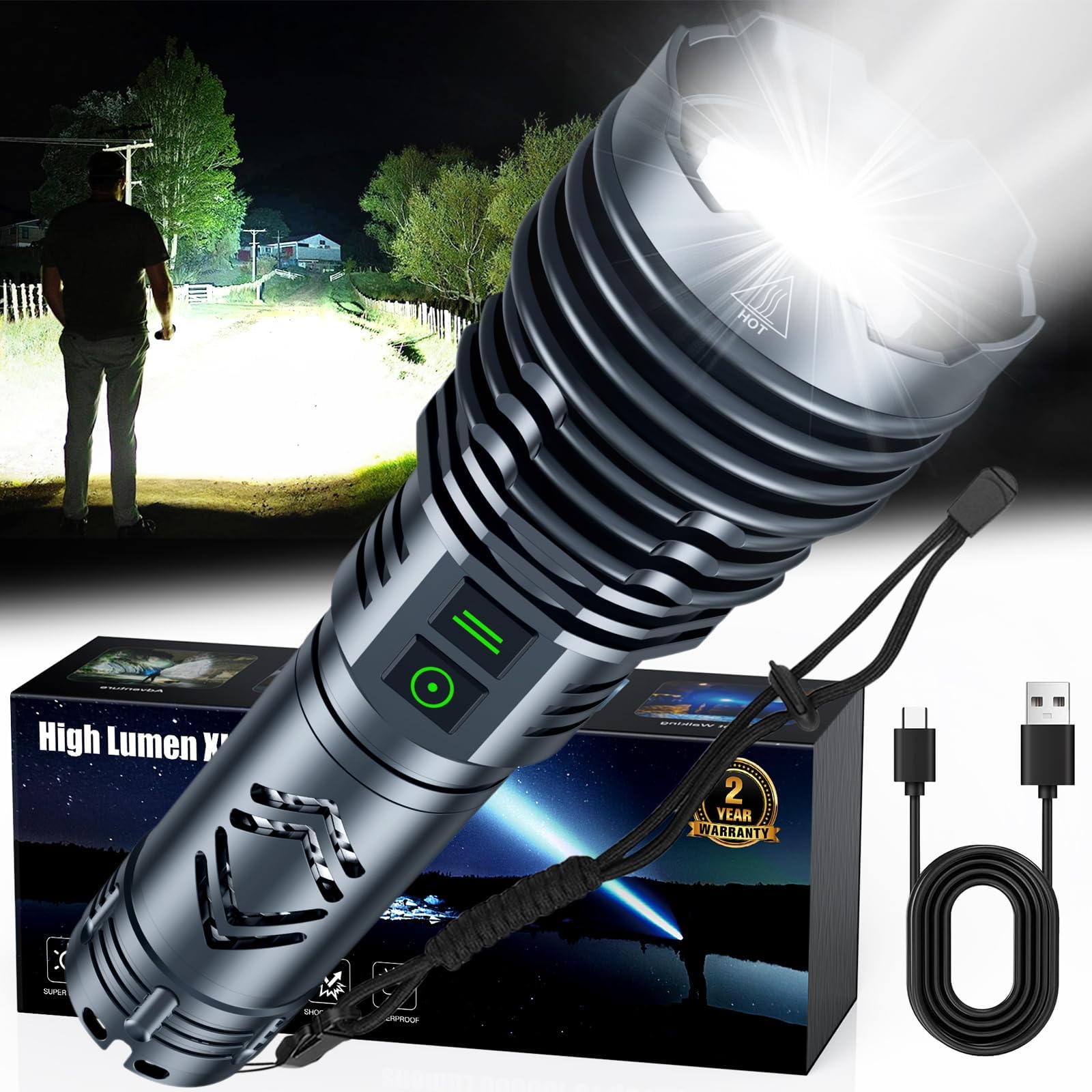 Brightest Rechargeable Flashlights High Lumens - PFSN 6000LM Super ...
