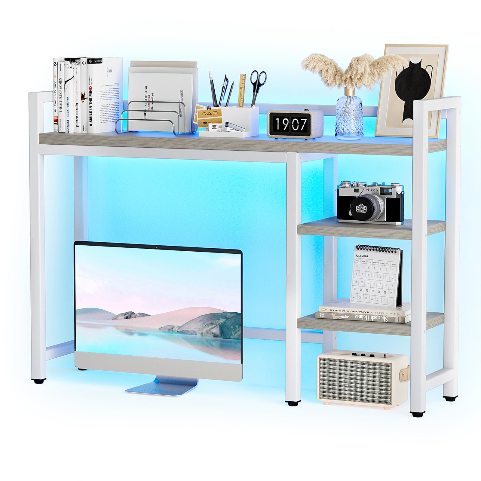Amazon.com: Desk Hutch, 4 Tier Desktop Shelf with 16 Colors RGB Light ...