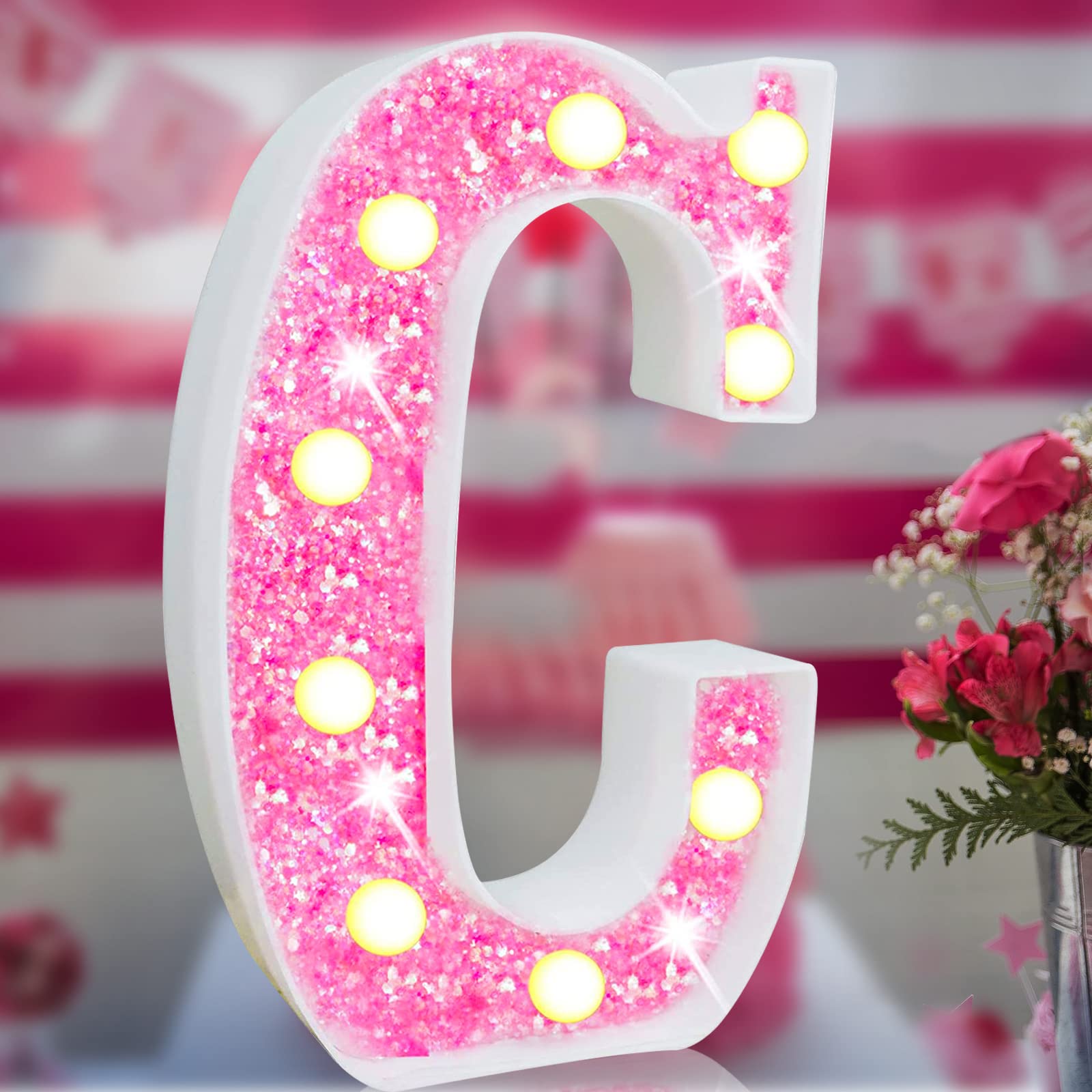 Amazon.com: Pink Light Up Letters, Glitter Alphabet Letter Sign Pink ...