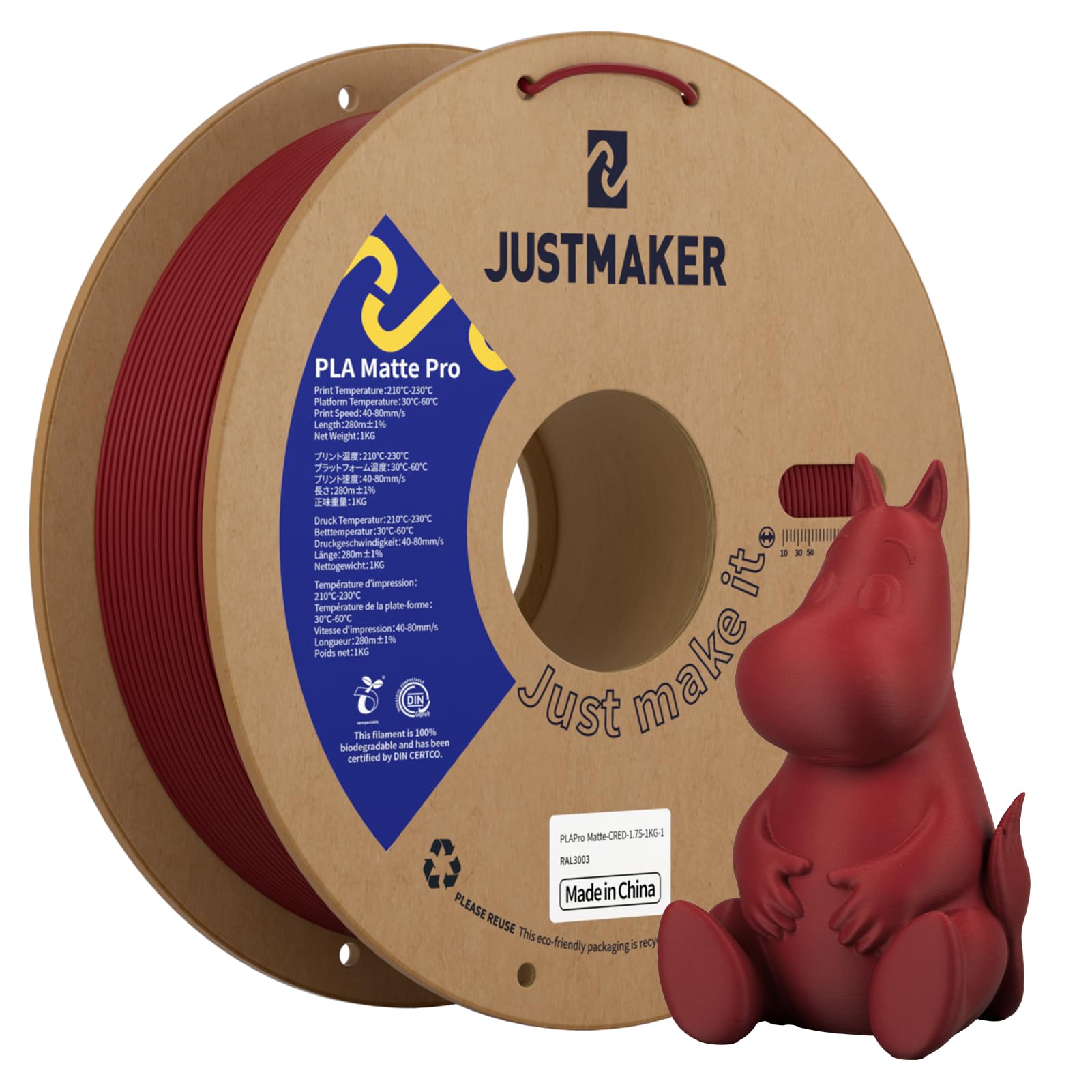 Amazon.com: JUSTMAKER PLA Matte 3D Printer Filament, Upgrade Cardboard ...