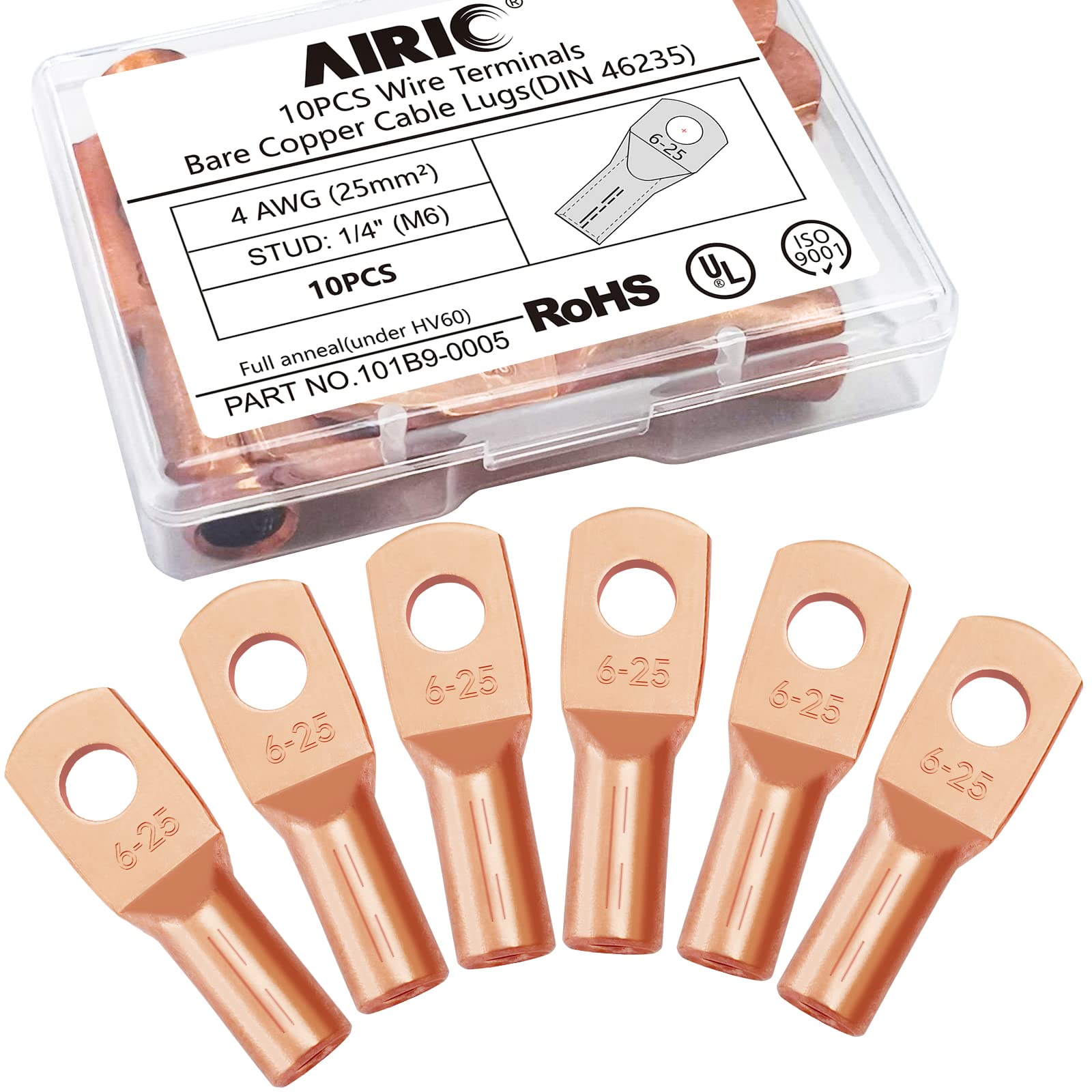Snapklik.com : AIRIC Heavy Duty Ring Terminals 4AWG 1/4 Stud