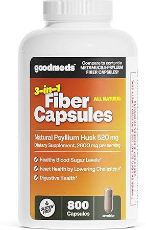 Amazon.com: GoodMeds Psyllium Husk Fiber 520mg Capsules Supplement ...