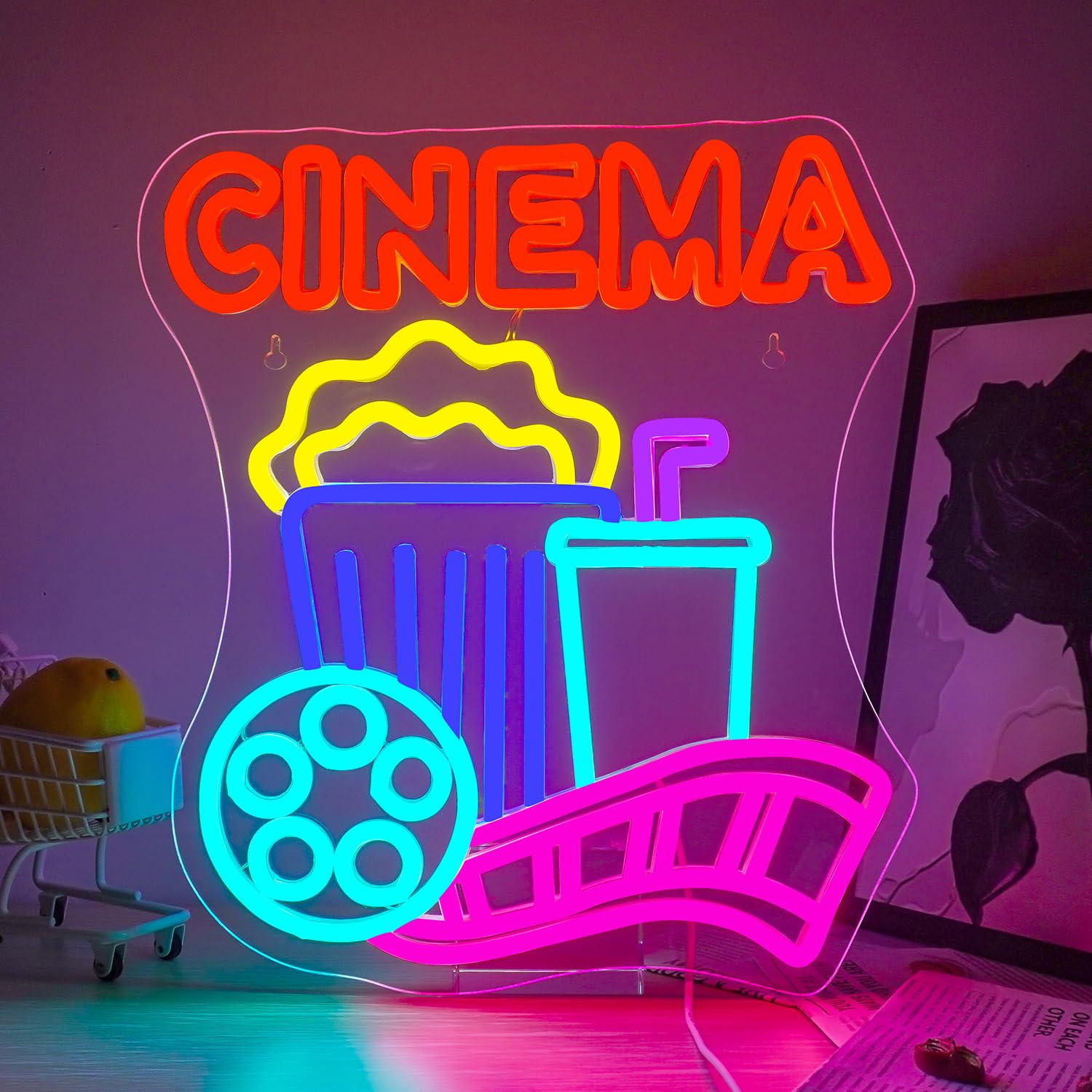 Amazon.com: Looklight Cinema Popcorn Paper Box Coke Neon Sign, Cine LED ...