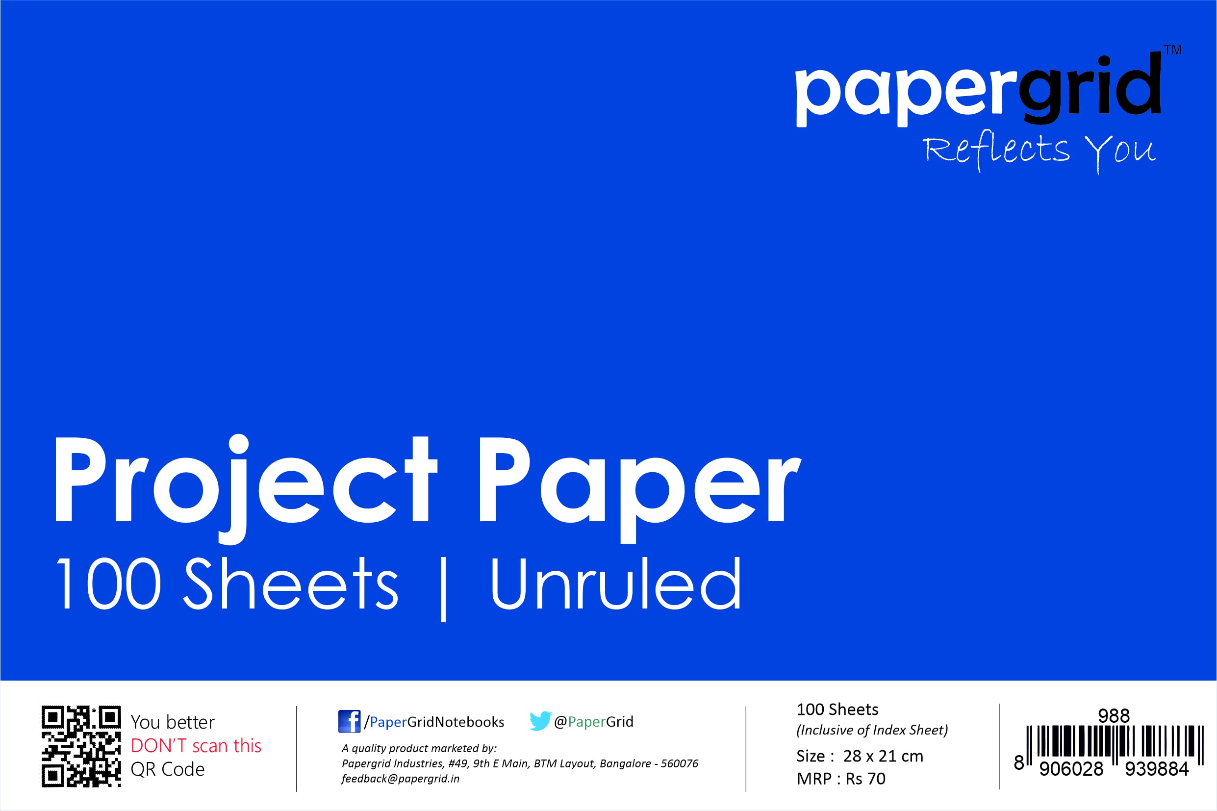 Papergrid Project Paper - Unruled, 28 cm x 22 cm, 100 Sheets - Pack of ...