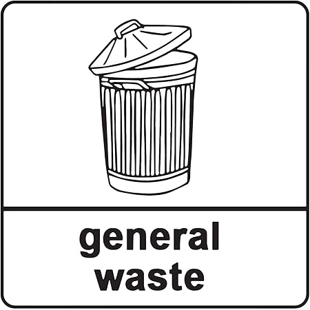 Pack of 2 General Waste Recycling Bin Signs. 100mm x 150mm Self ...