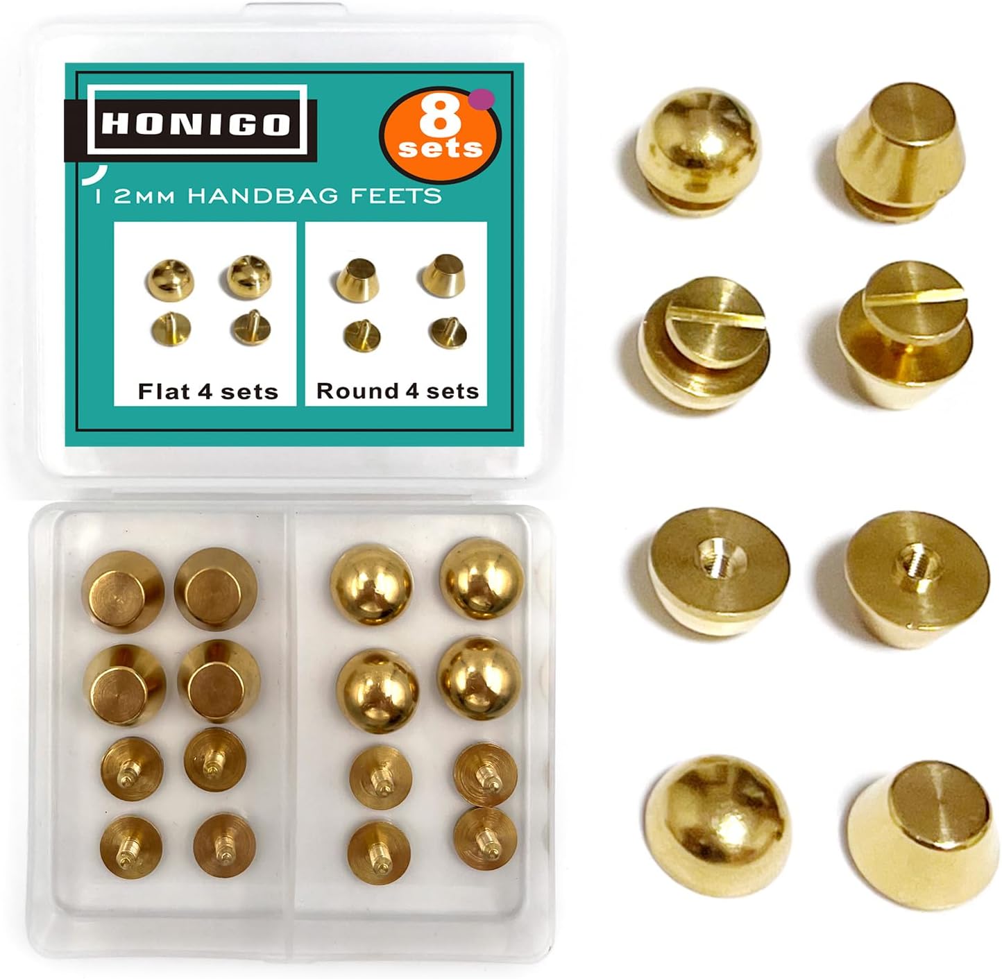 Amazon.com: Honigo 8 Pack Gold Rivets Stud Handbag Purse Feet 1/2 inch ...