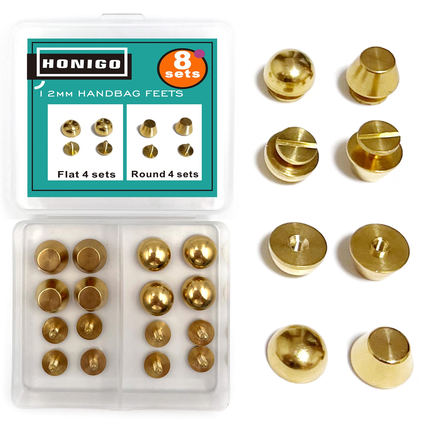 Amazon.com: Honigo 8 Pack Gold Rivets Stud Handbag Purse Feet 1/2 inch ...