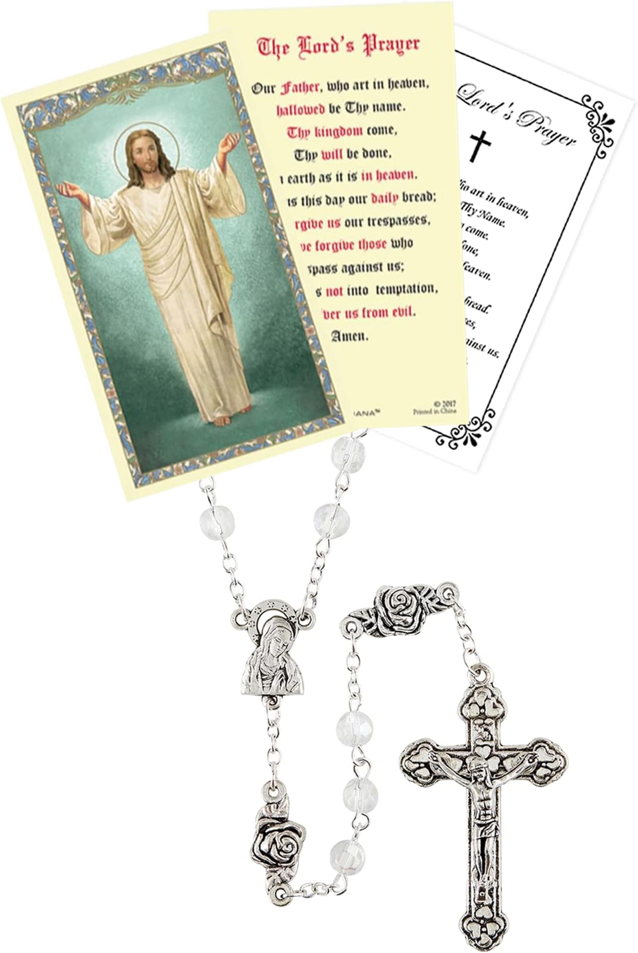 Amazon.com : Our Father Prayer Card - with Rosebud Our Father Rosary ...