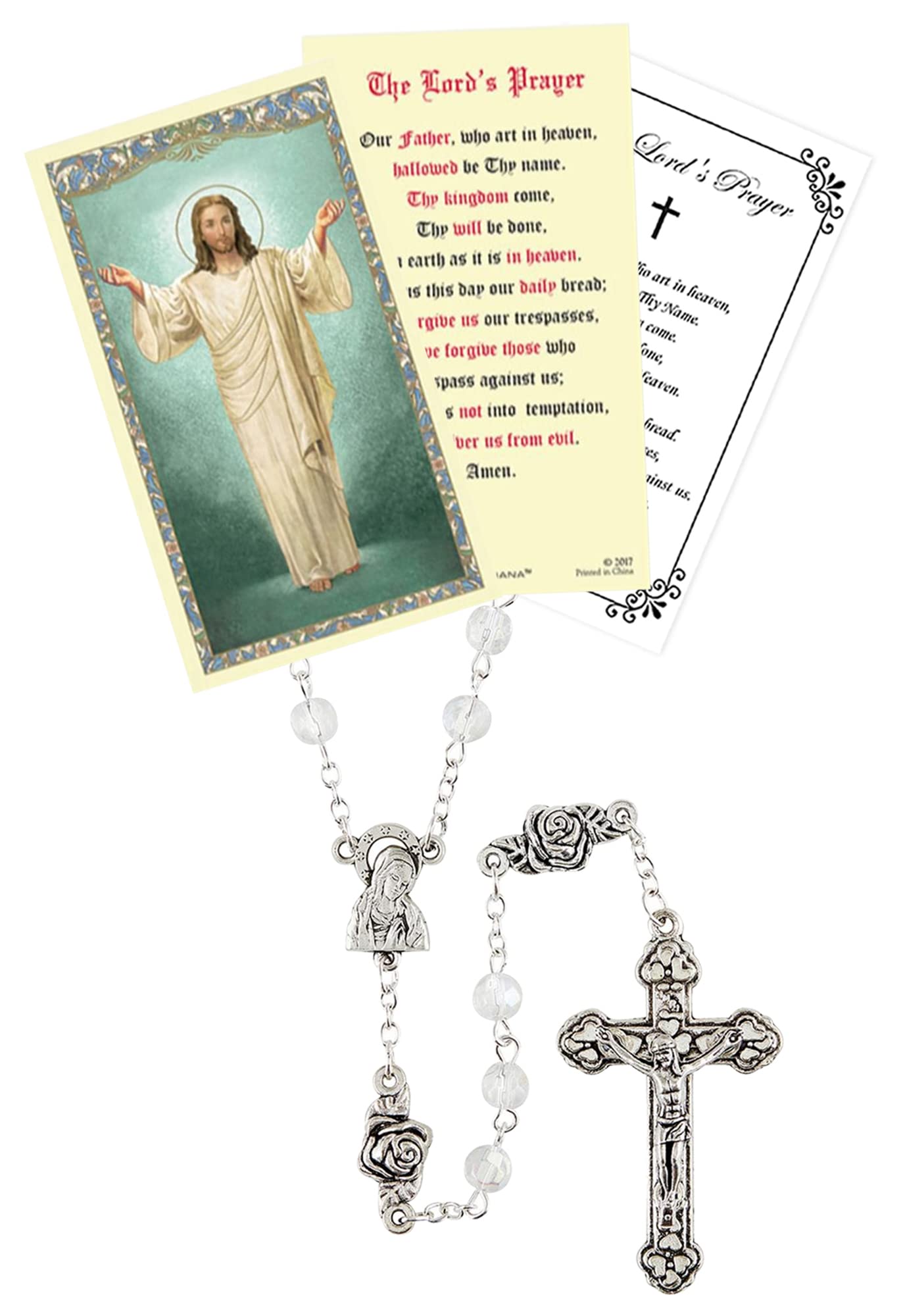 Amazon.com : Our Father Prayer Card - with Rosebud Our Father Rosary ...