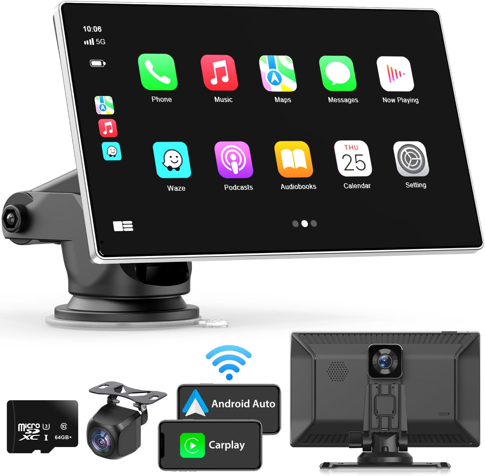 Amazon.com: Madoec Portable Apple Carplay Screen for Car, 9" Wireless ...