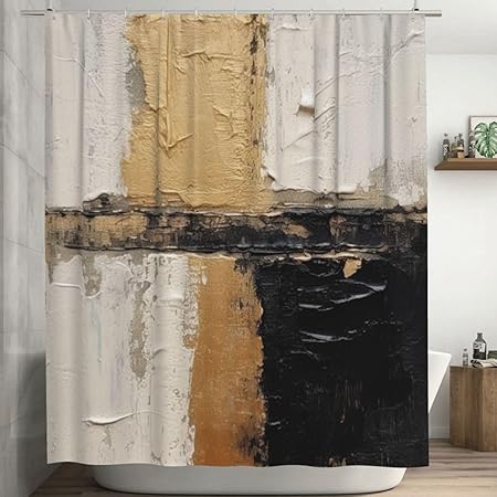 Amazon.com: TIYAANDSY Oil Painting Abstract Shower Curtain for Bathroom, Black White Brown ...