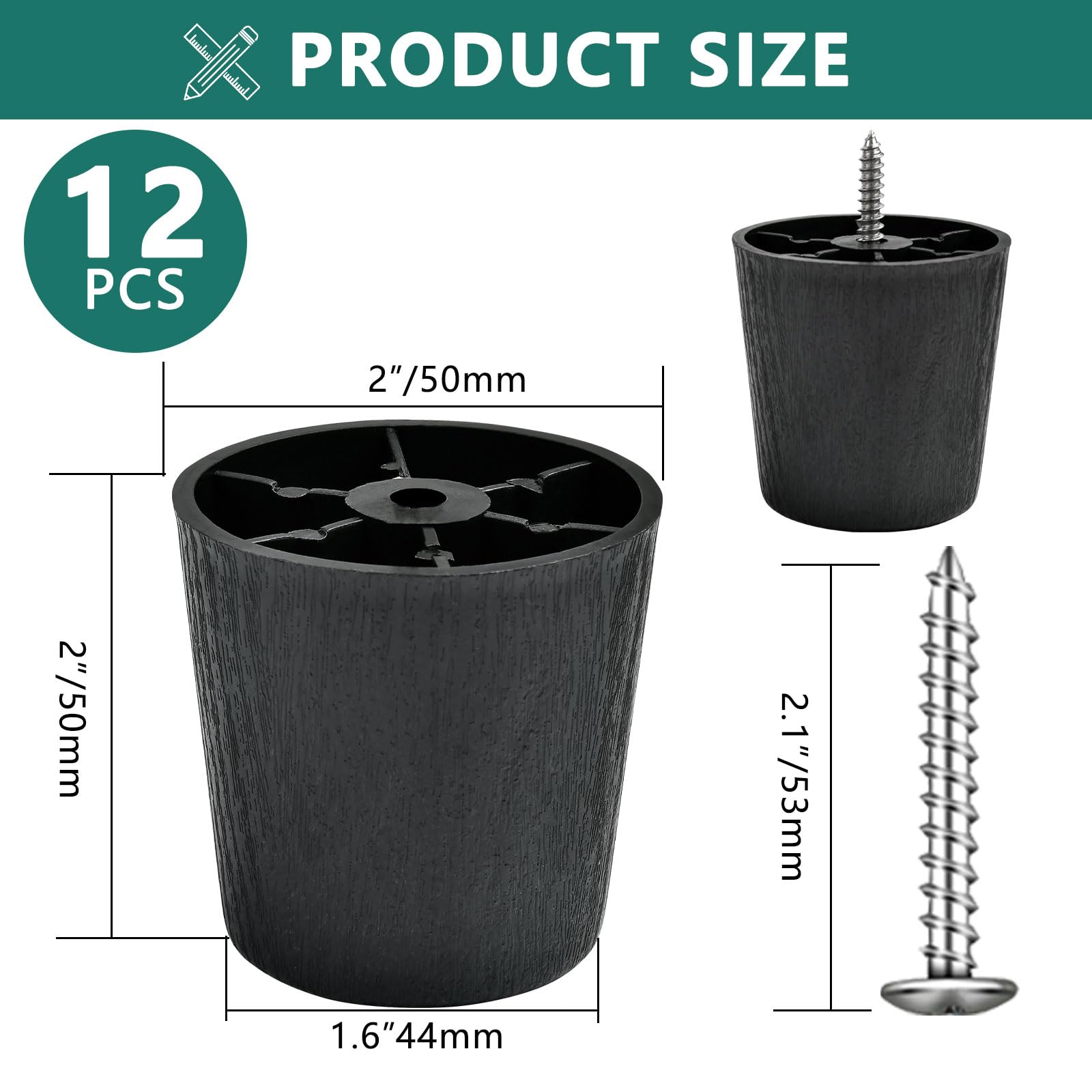 12 Inch Masendelk 3 Inch Plastic , Black Couch Legs Square Sofa Legs ...