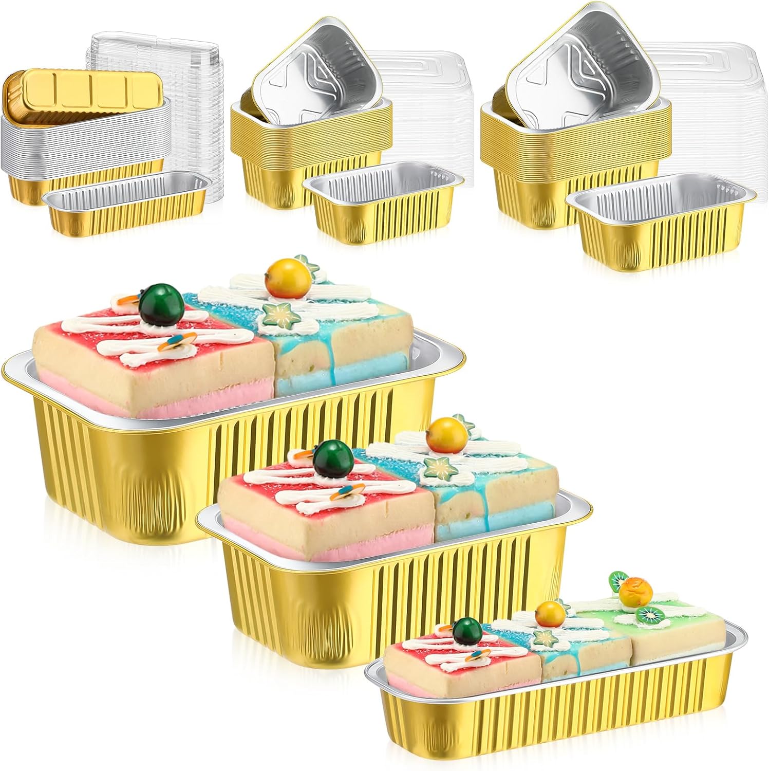 Amazon.com: Baderke 60 Pcs Mini Cake Pans with Lids Gold Aluminum Foil ...